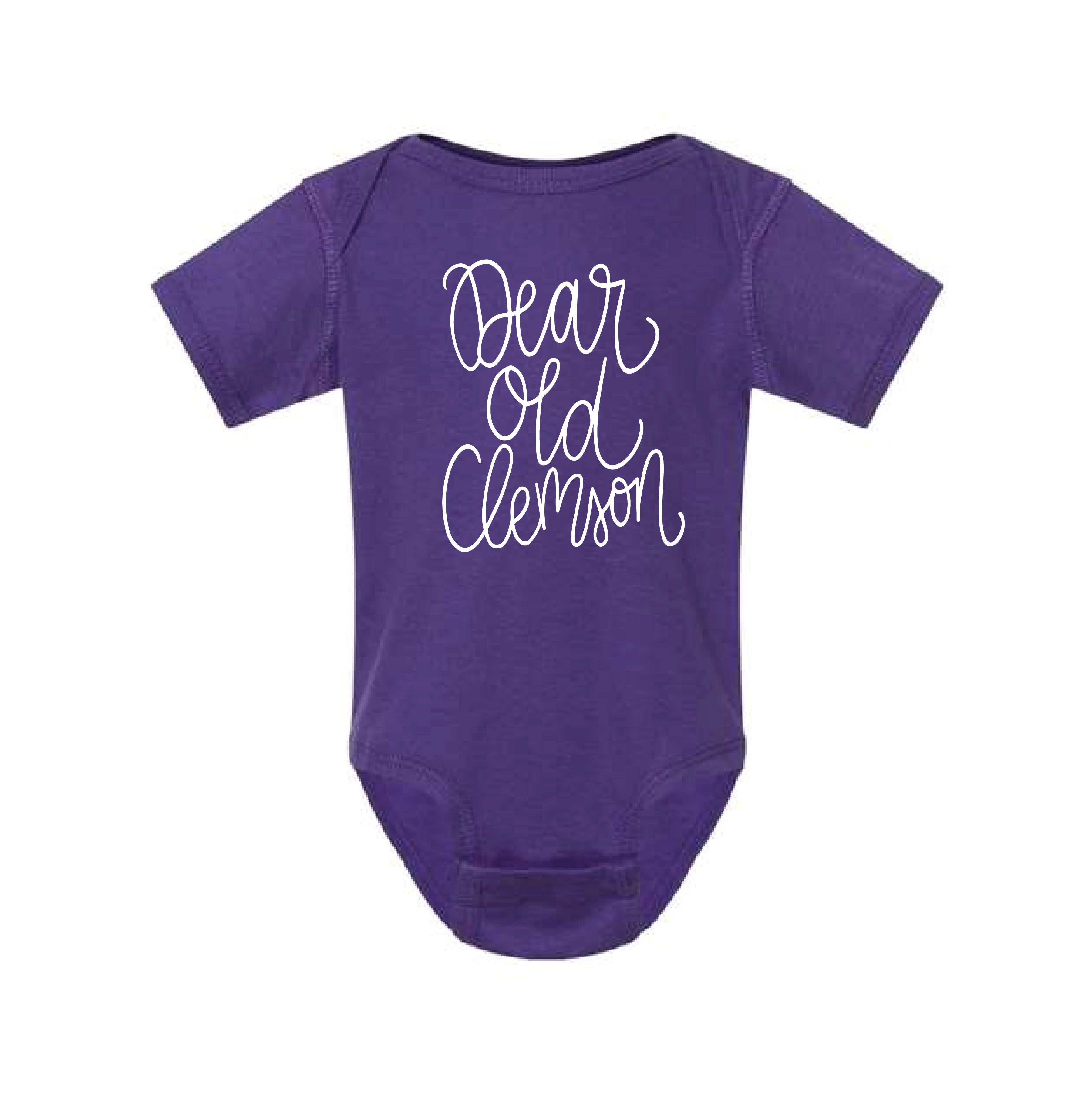 The Dear Ole Clemson Script | Baby Purple Onesie – Scarlet & Gold