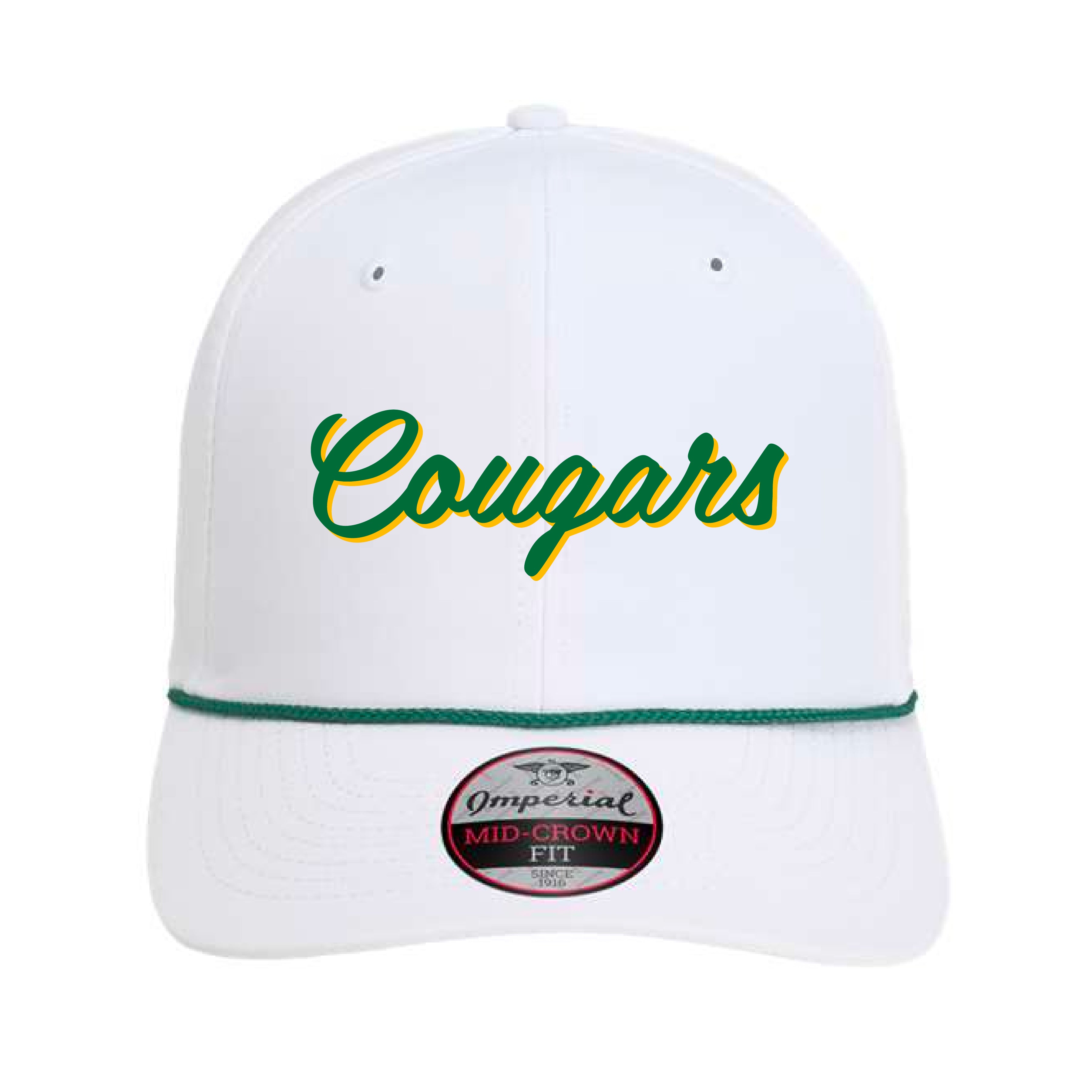 The Vintage Cougars Script | Embroidered White/ Dark Green Cap – Scarlet & Gold