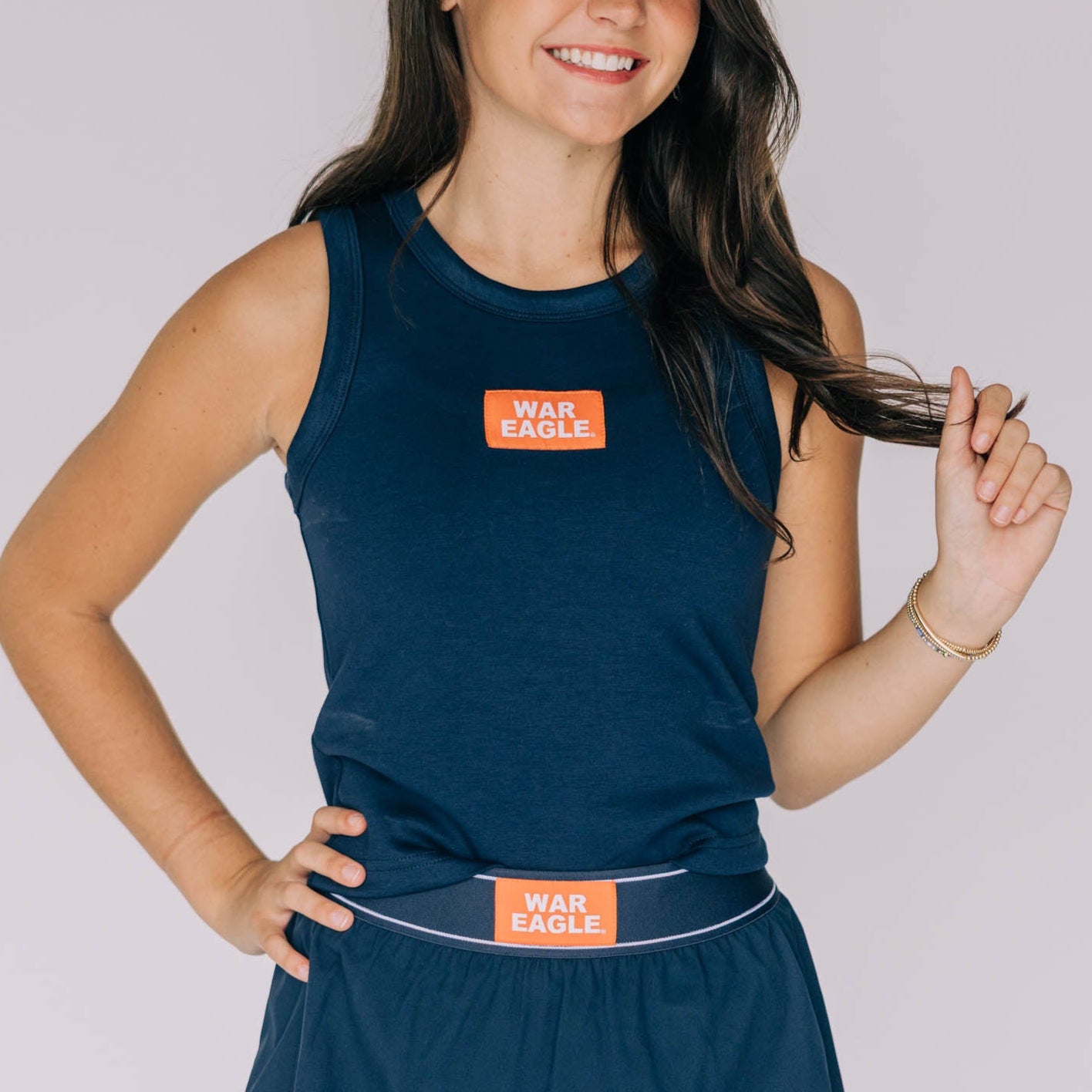 The Alli Airy Tank War Eagle Woven Label | Navy – Scarlet & Gold