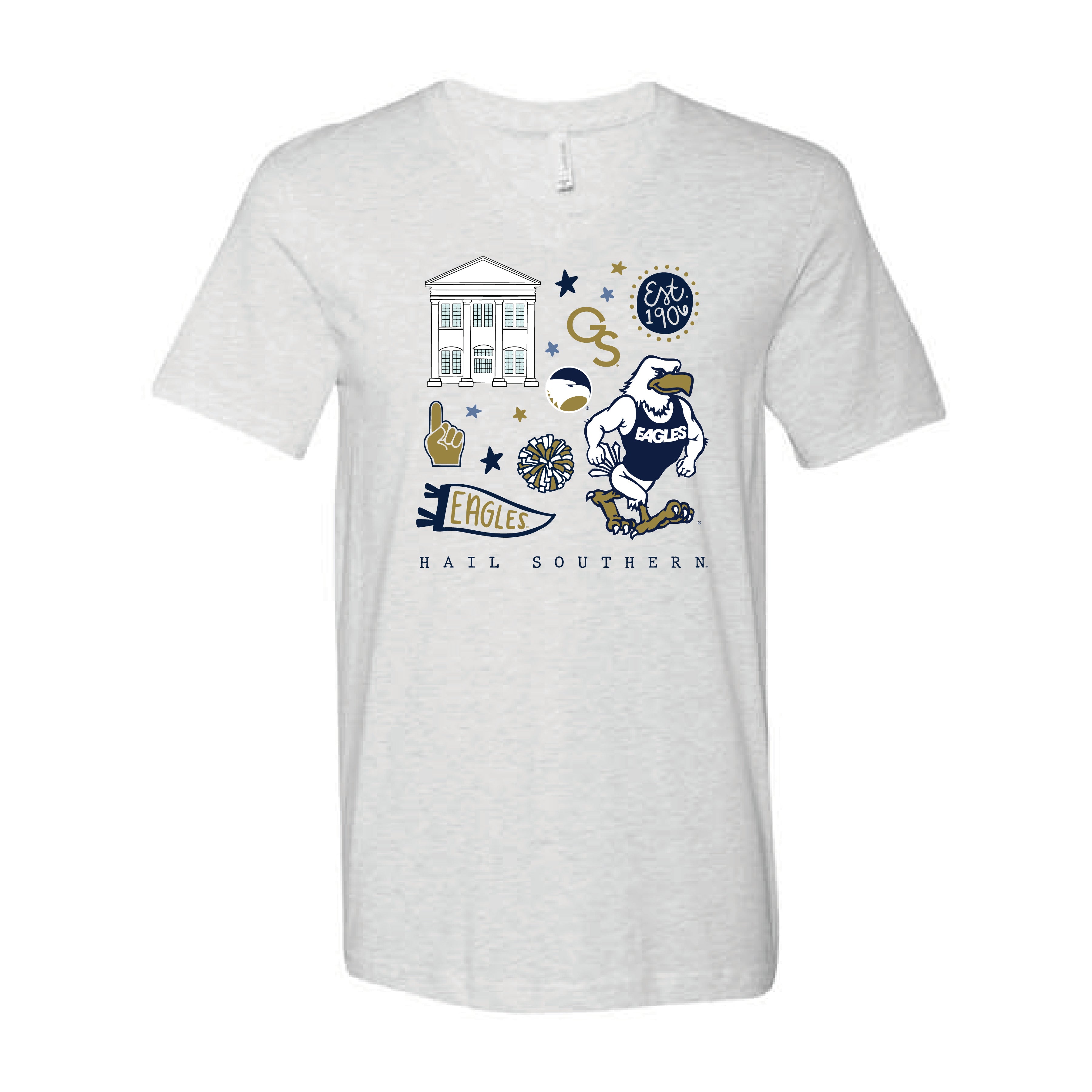 The All Things Georgia Southern | Ash V-Neck Tee – Scarlet & Gold