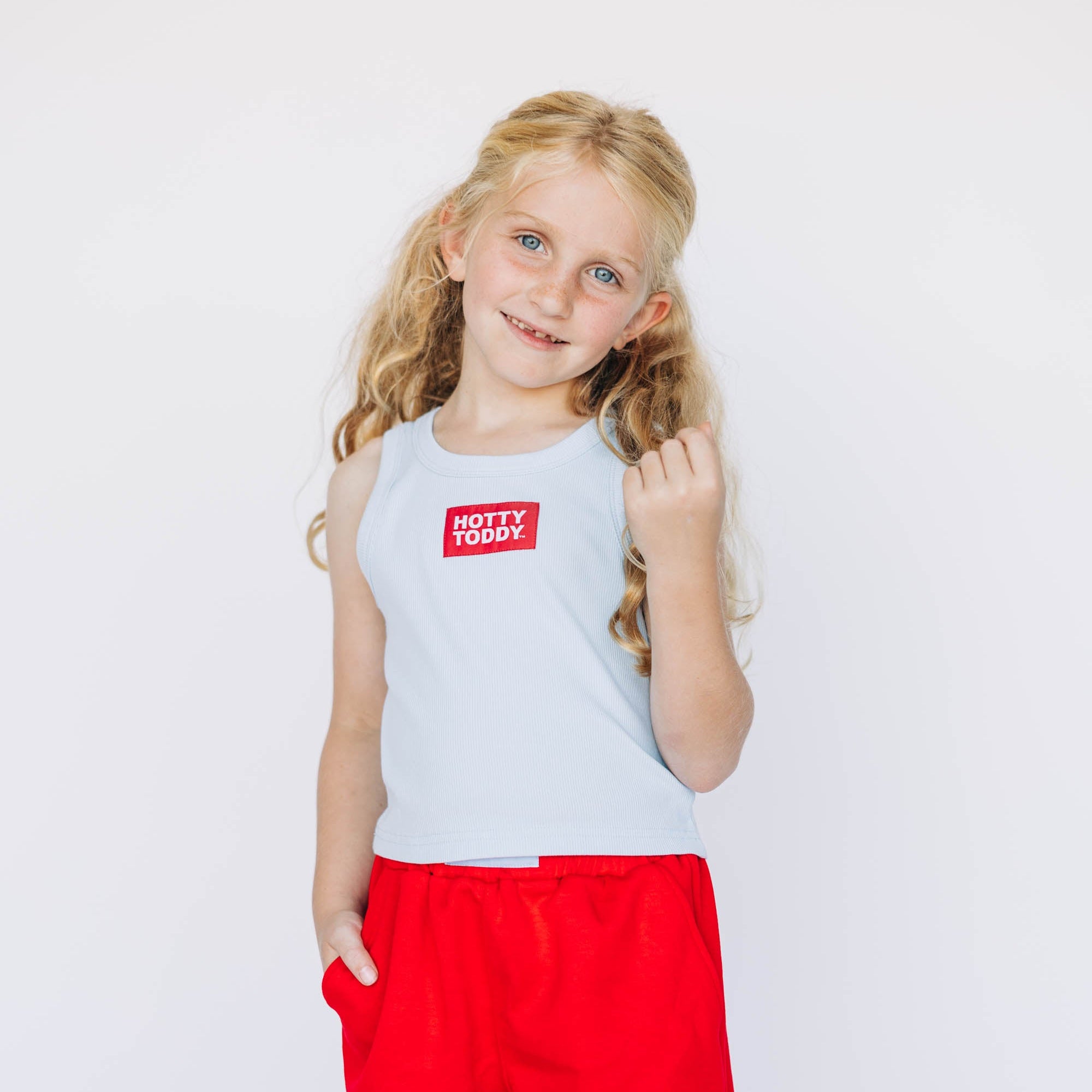 The Alli Ribbed Tank Hotty Toddy Woven Label | Youth Light Blue ...
