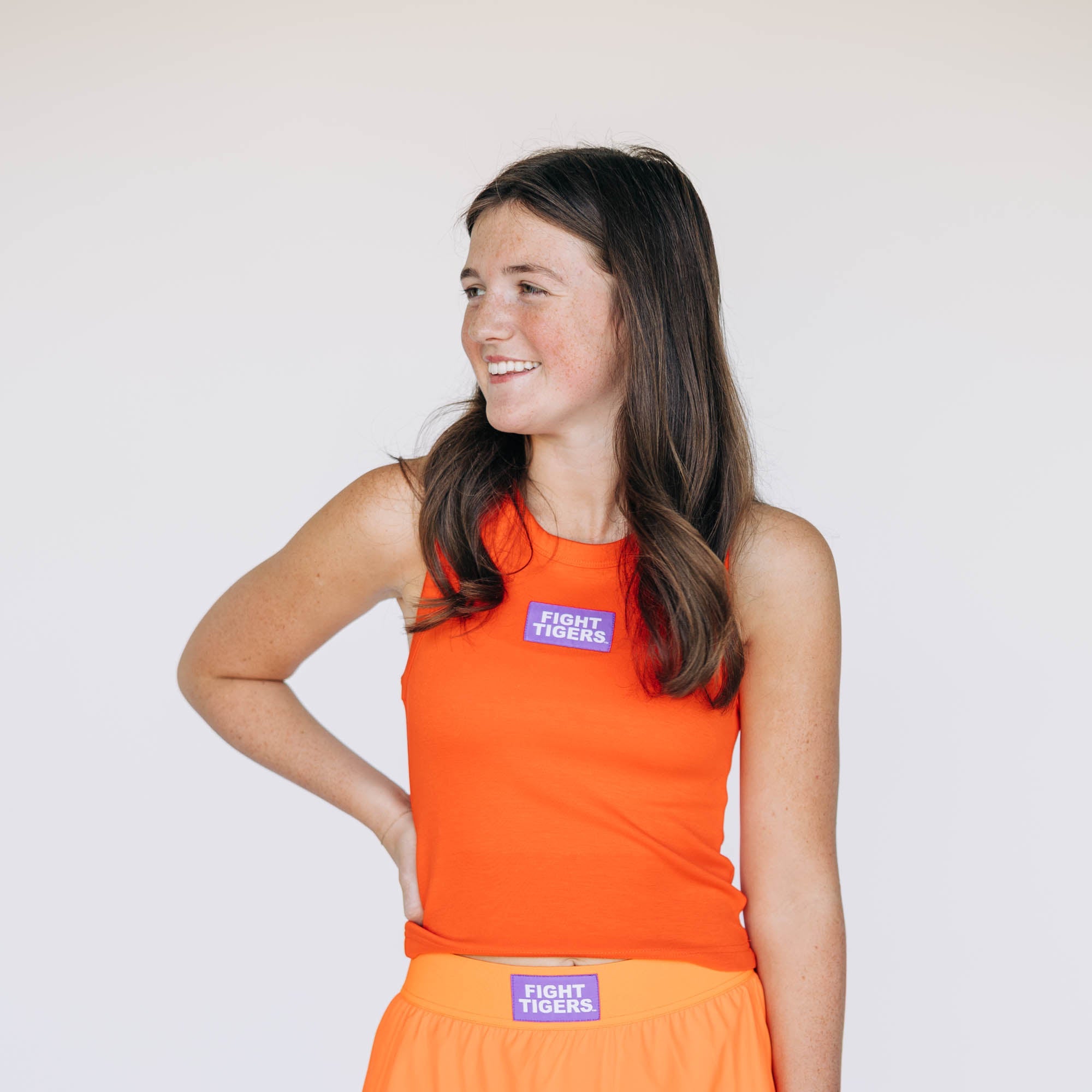 The Alli Airy Tank Fight Tigers Woven Label | Orange – Scarlet & Gold