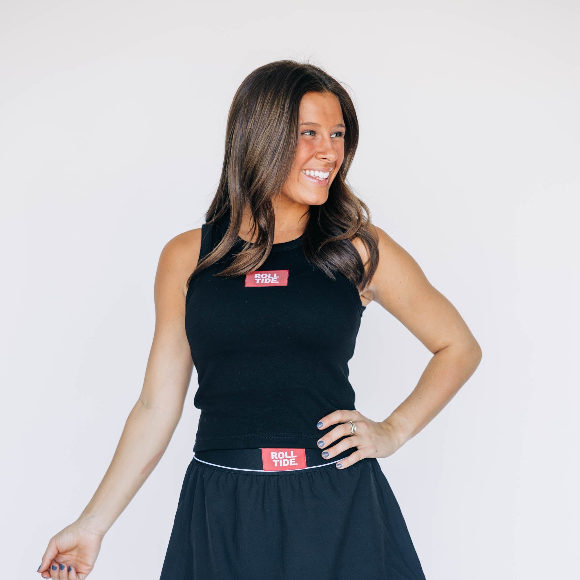 The Alli Airy Tank Roll Tide Woven Label | Black – Scarlet & Gold