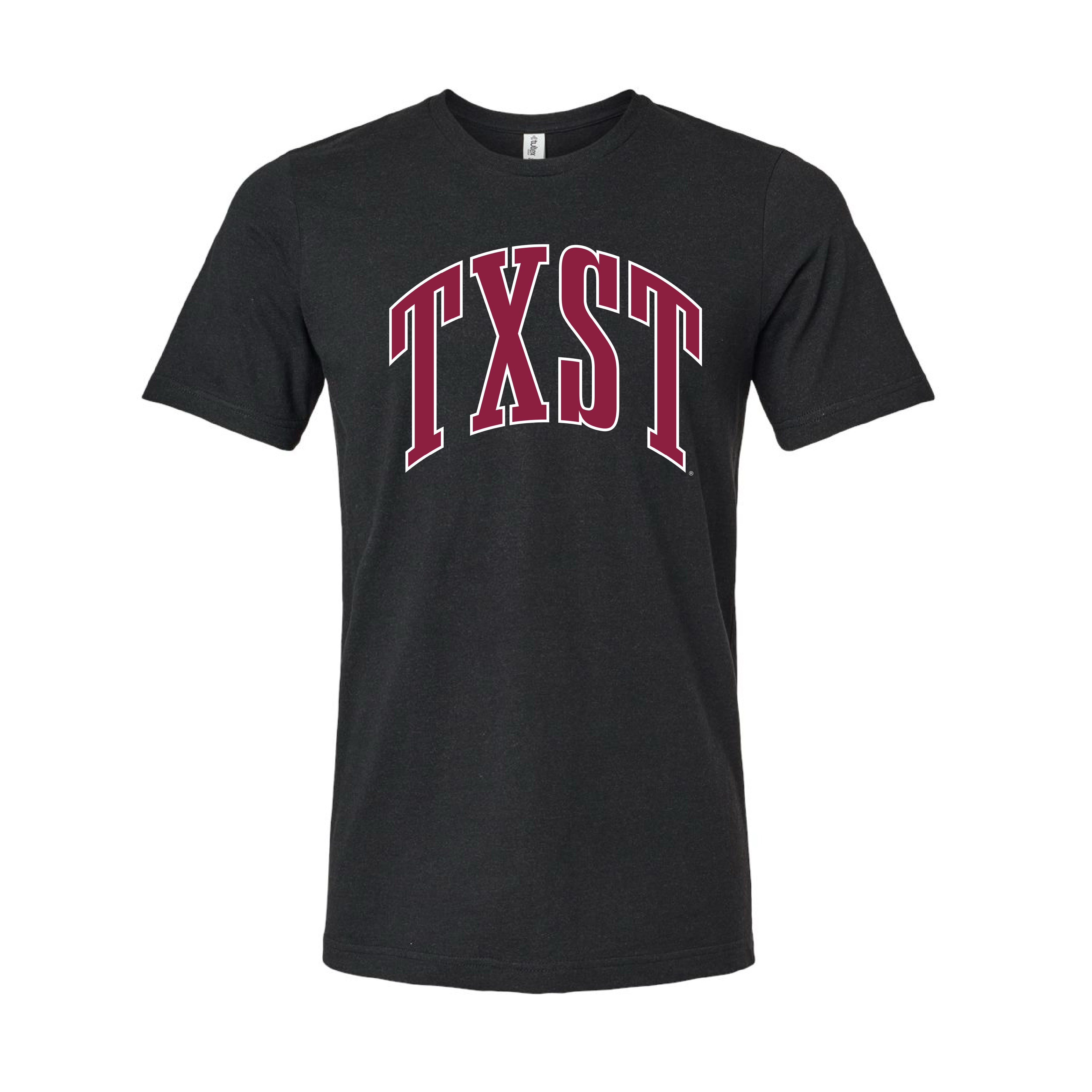 The Big TXST Arch | Heather Black Tee – Scarlet & Gold
