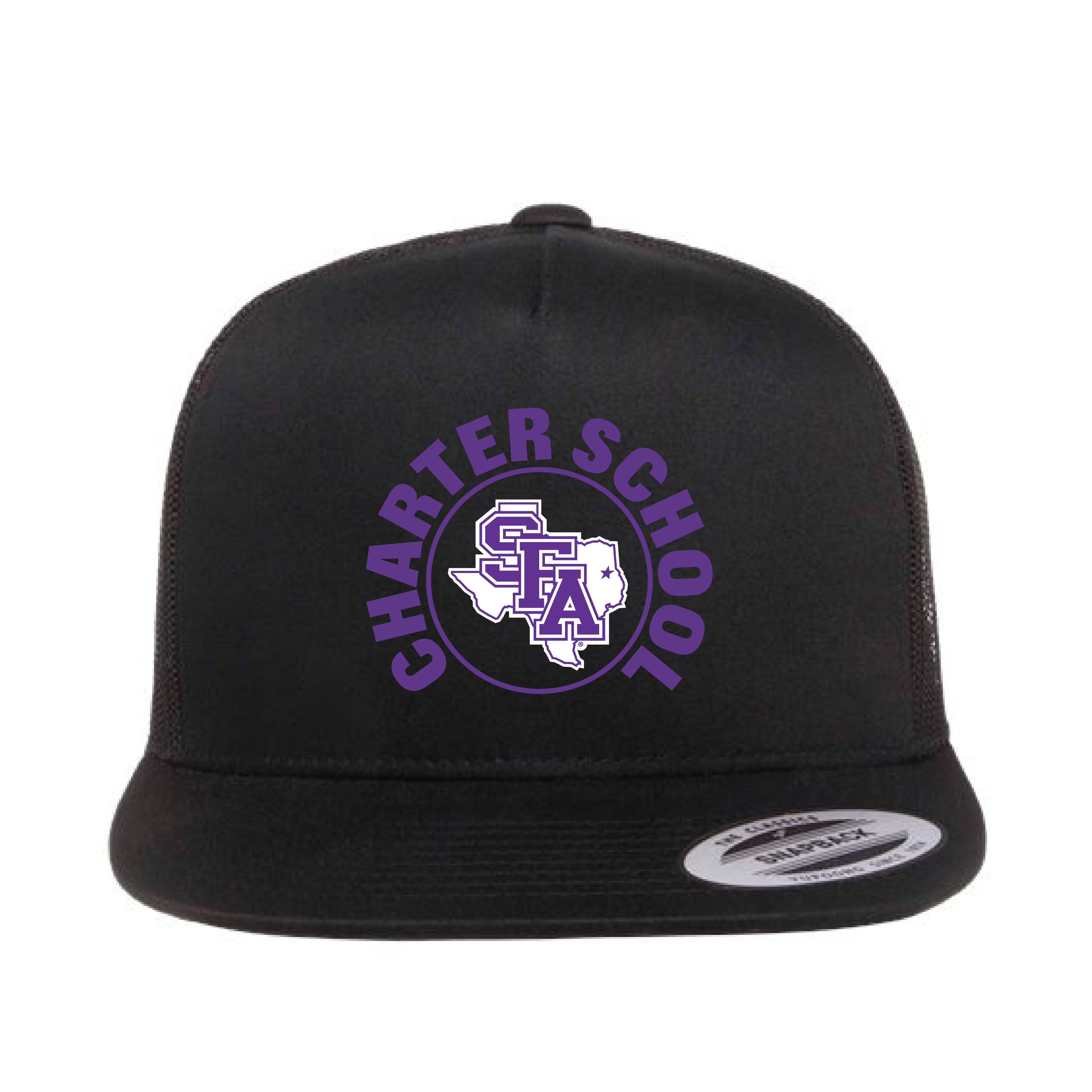 The SFA Charter Circle | Embroidered Black Trucker Hat – Scarlet & Gold