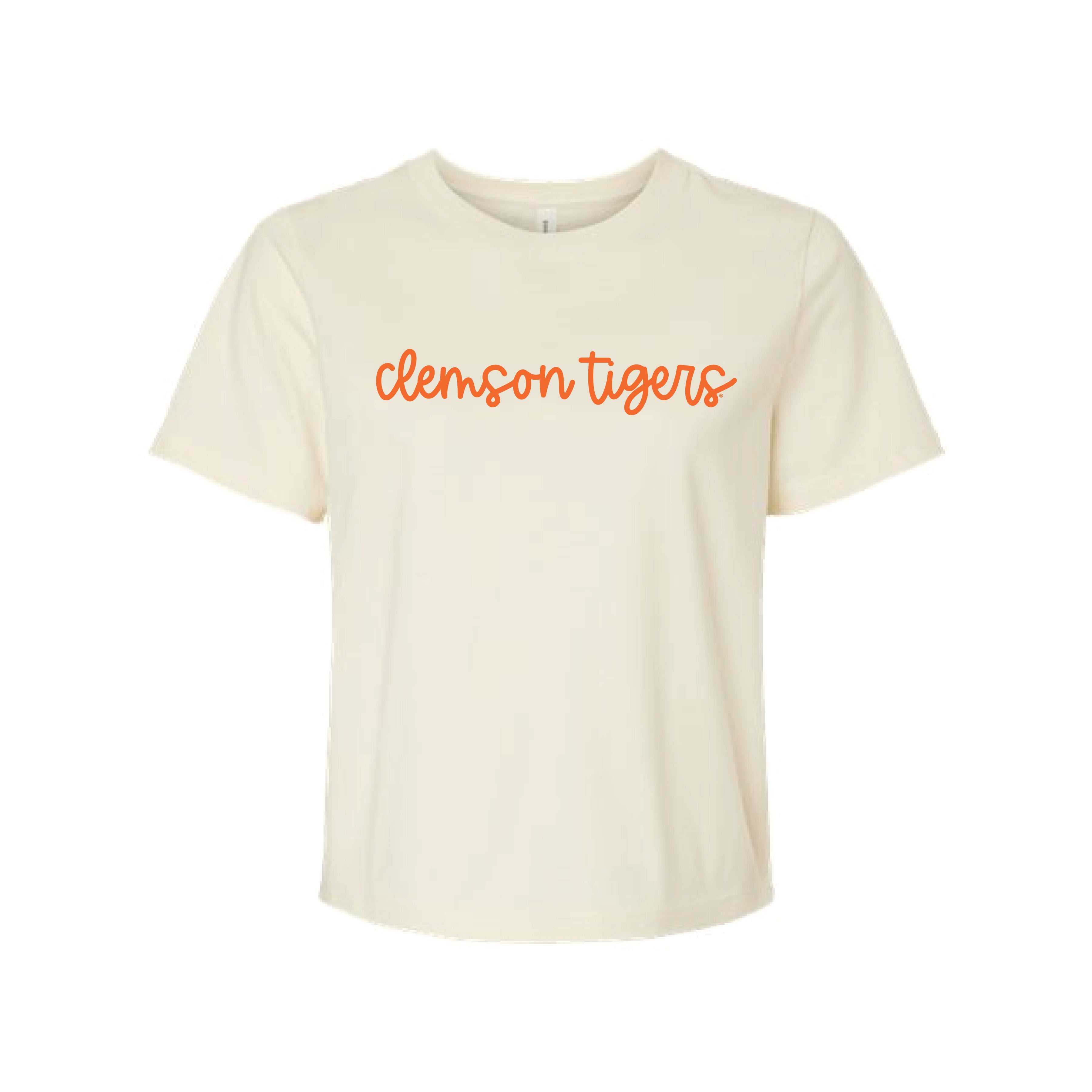 The Clemson Tigers Cursive | Natural Crop Tee – Scarlet & Gold