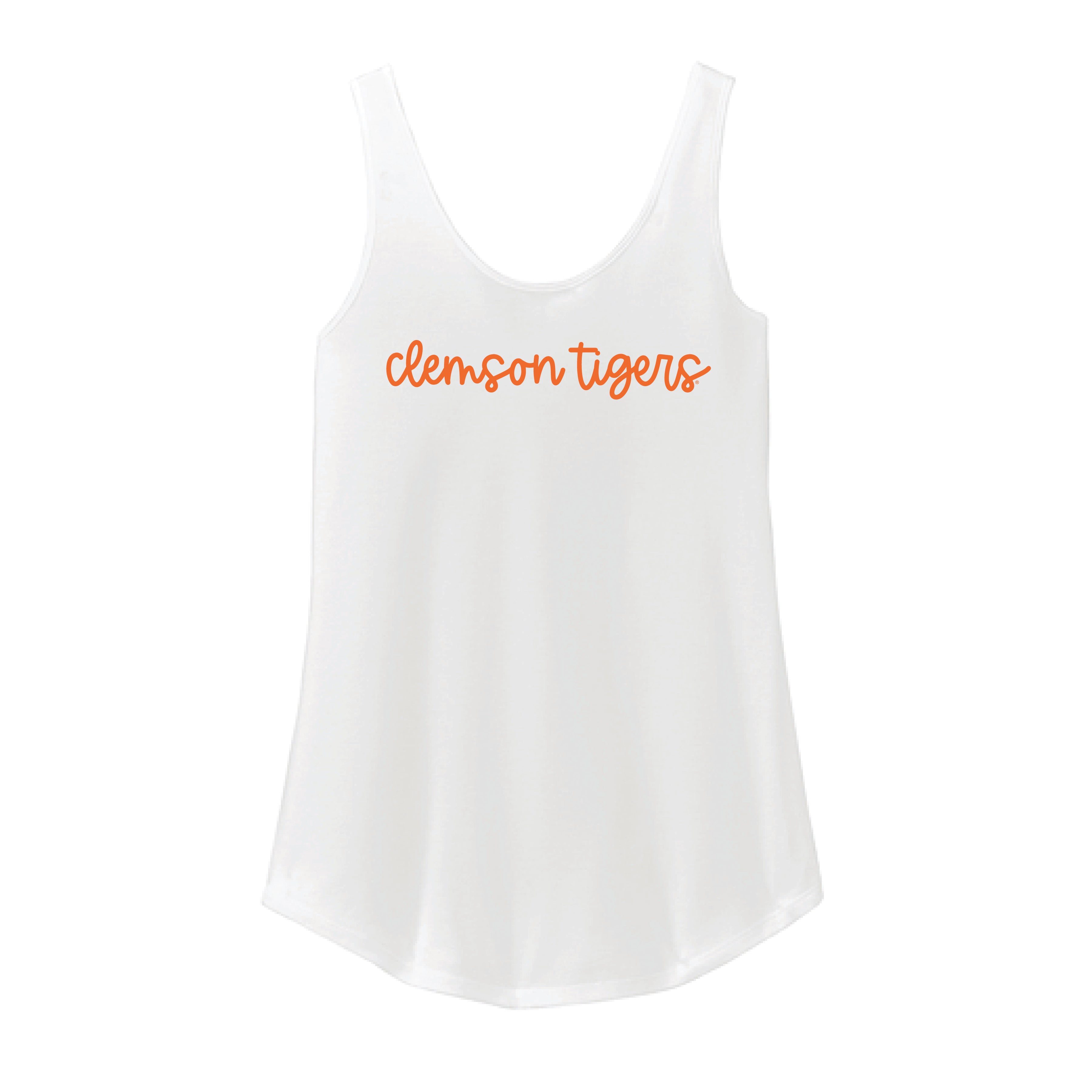 The Clemson Tigers Cursive | White Tank – Scarlet & Gold