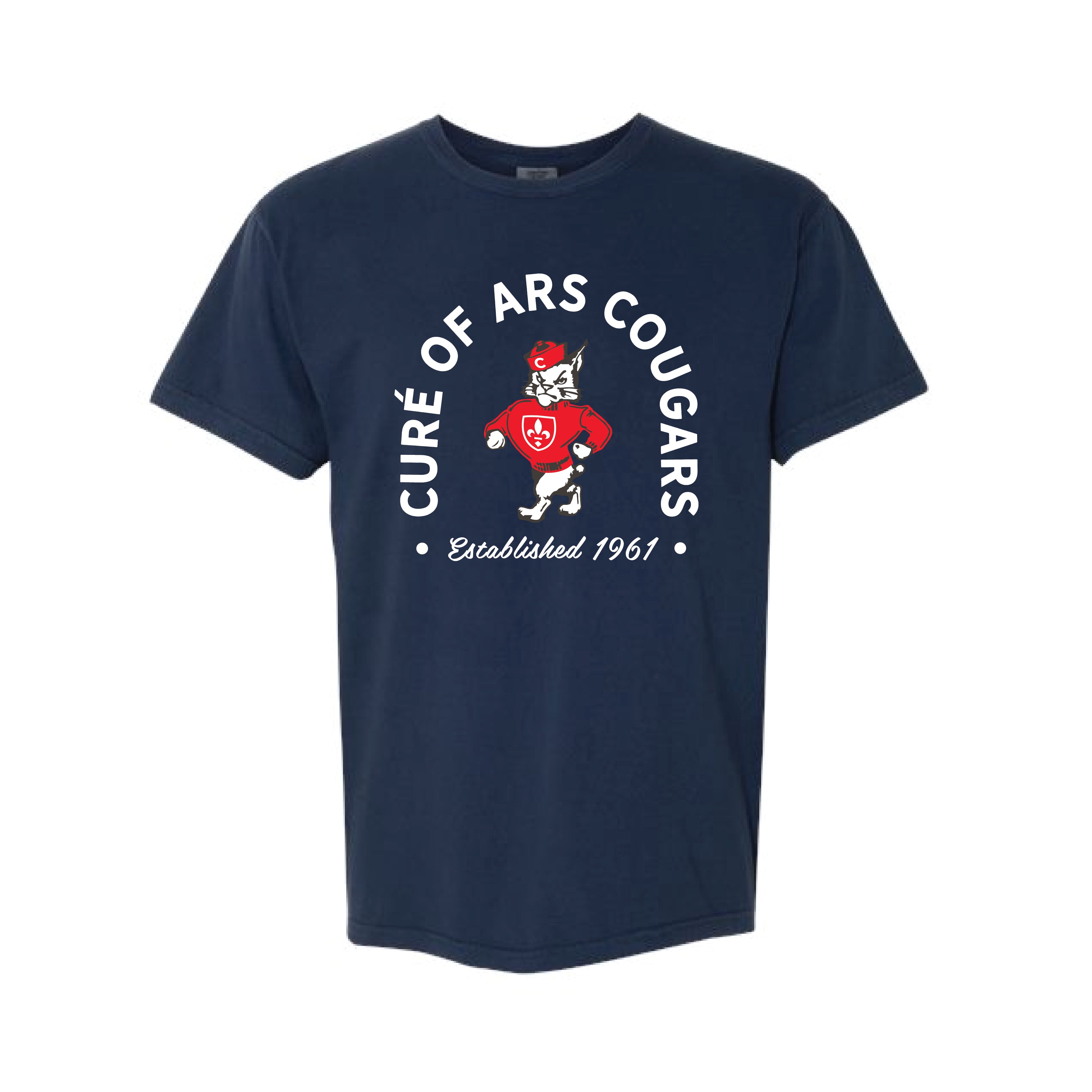 The Cure' of Ars Arch | Adult True Navy Tee – Scarlet & Gold