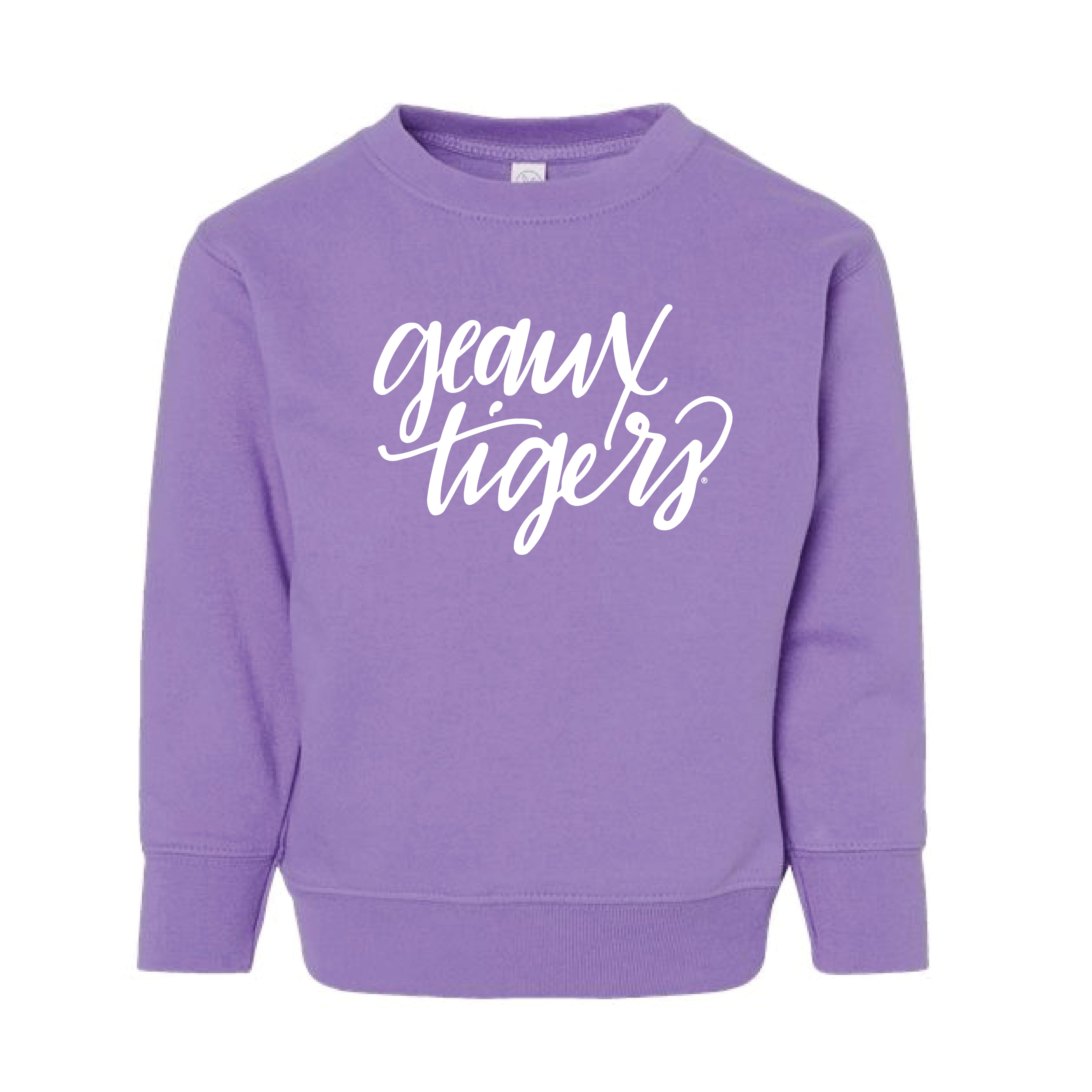 The Geaux Tigers Script | Toddler Lavender Sweatshirt – Scarlet & Gold