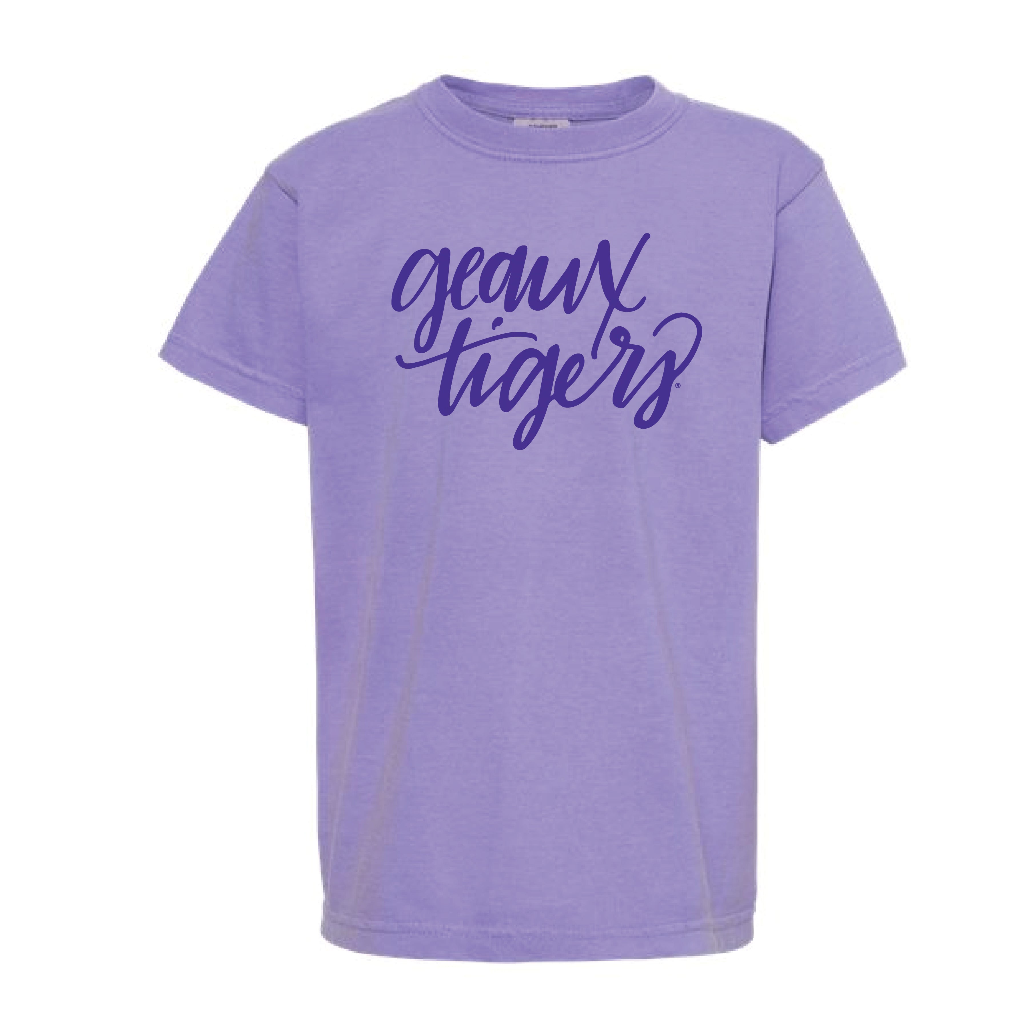 The Geaux Tigers Script | Youth Violet Tee – Scarlet & Gold