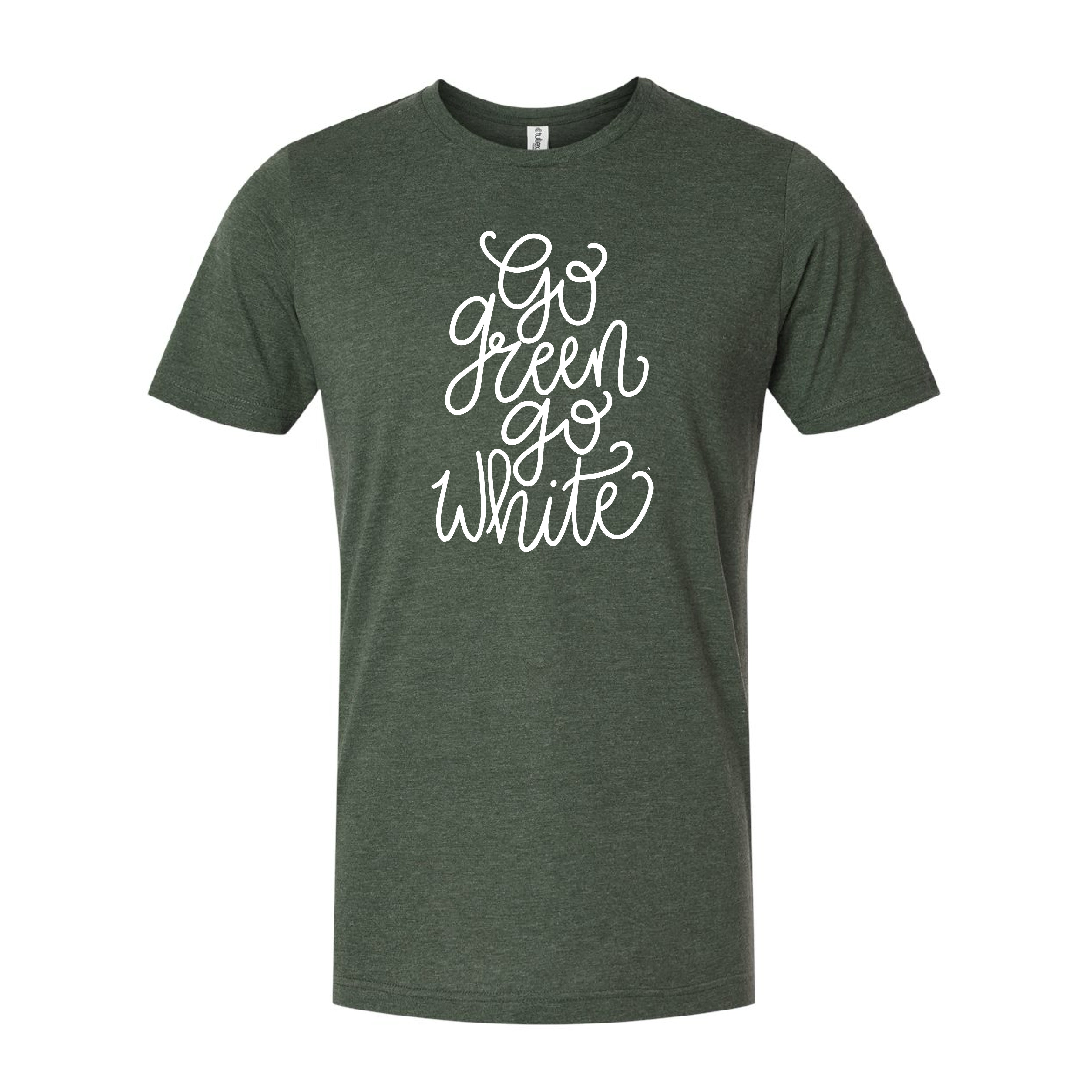 The Go Green Go White Script | Forest Tee – Scarlet & Gold