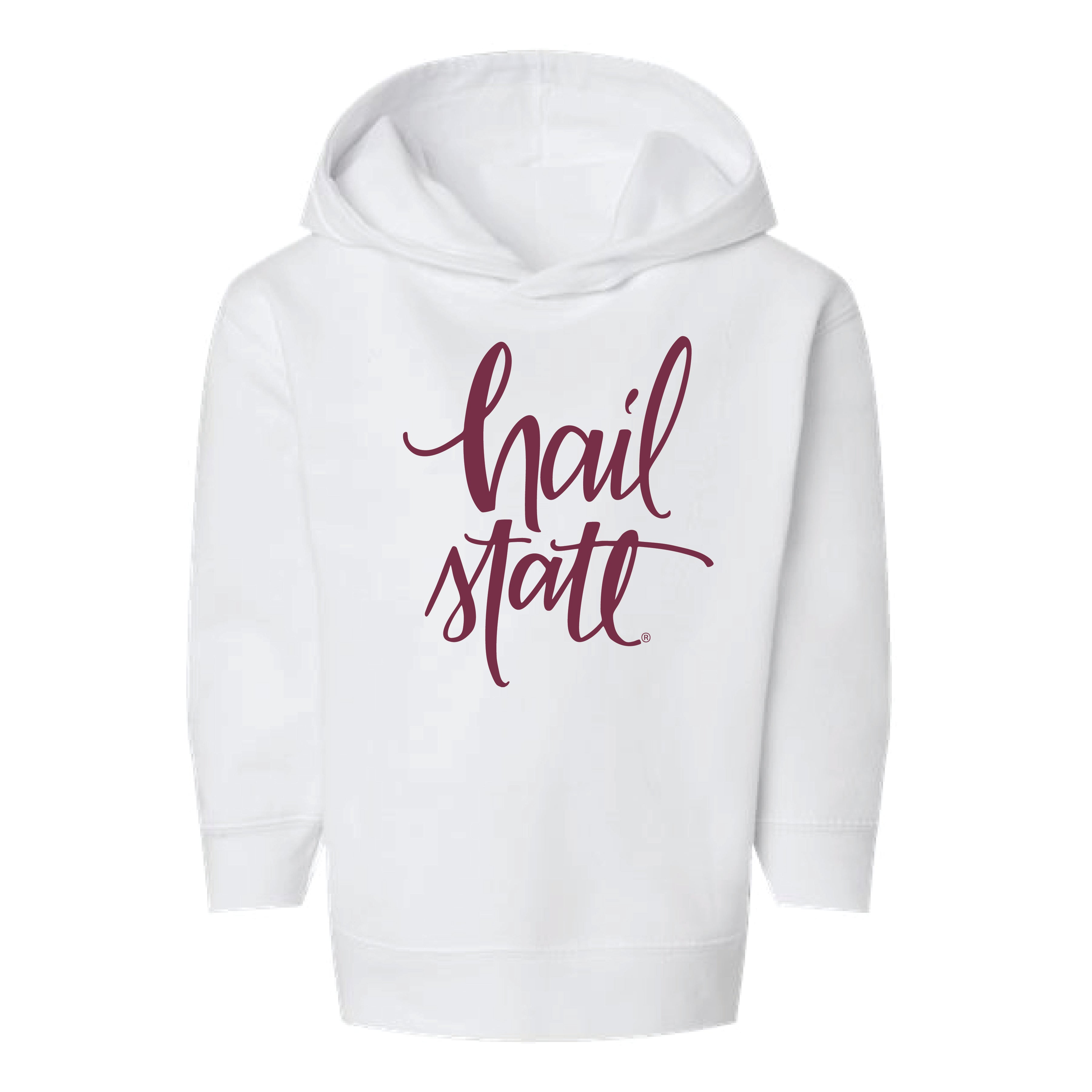 The Hail State Script | Toddler White Hooded Sweatshirt – Scarlet & Gold