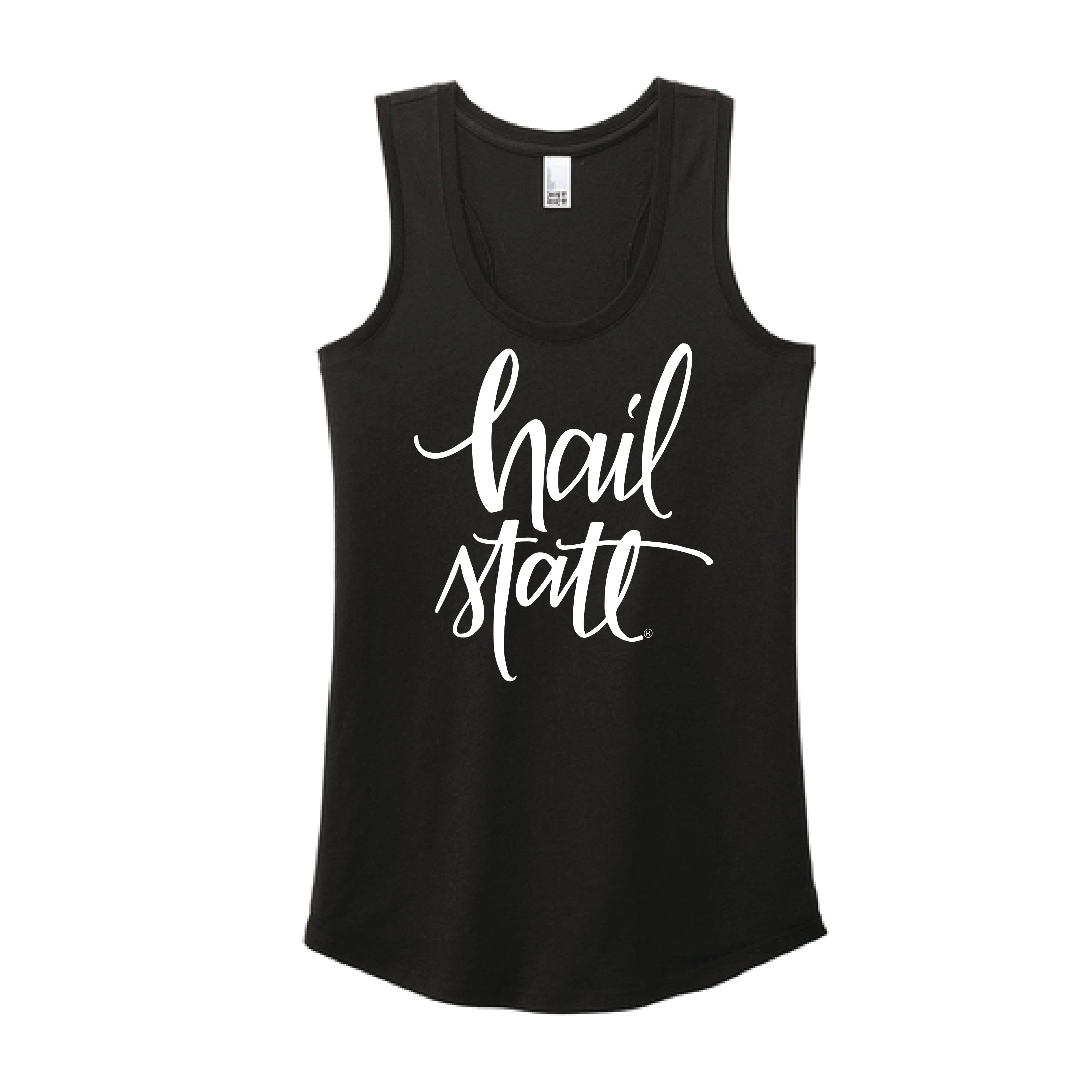 The Hail State Script | Black Tank – Scarlet & Gold