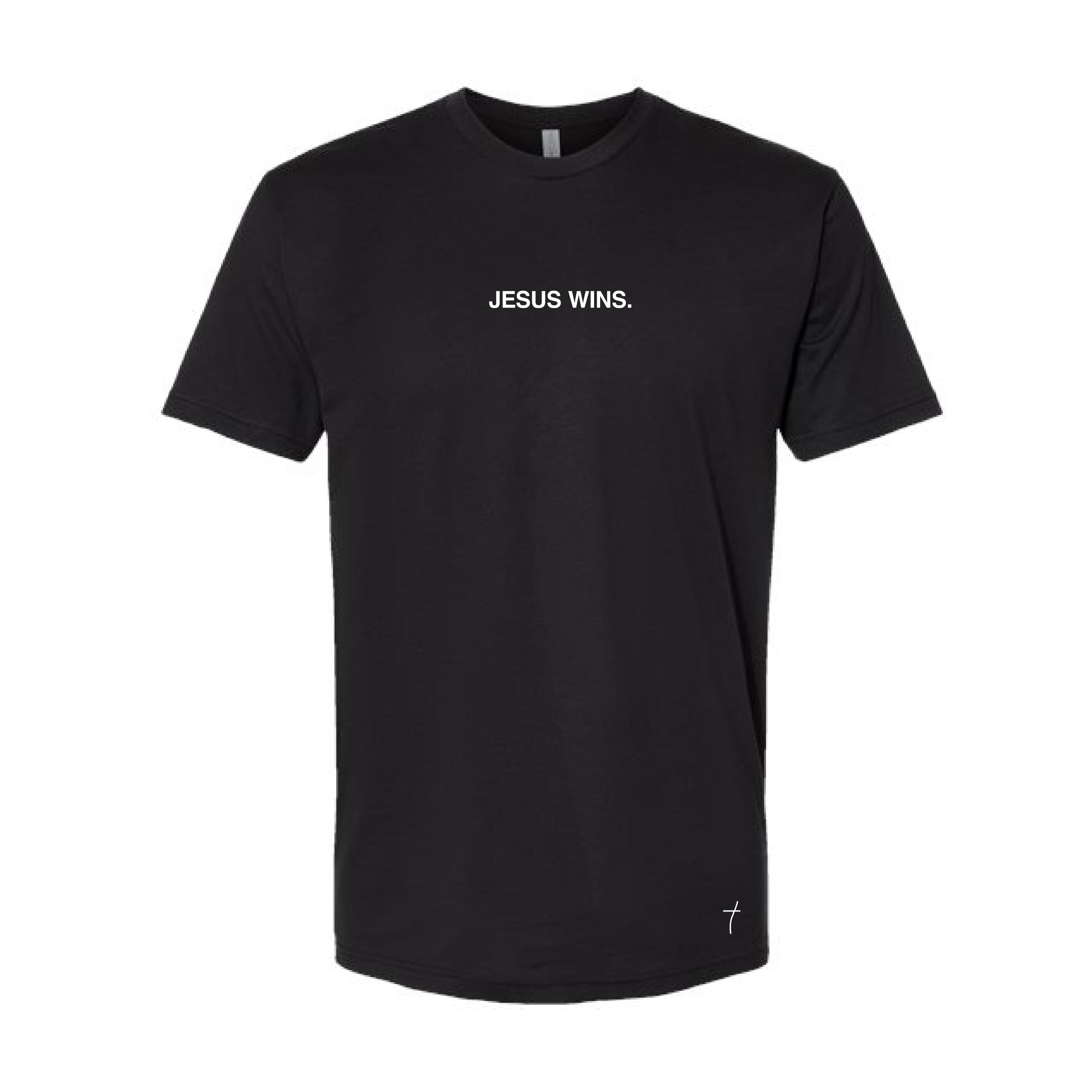 The Jesus Wins | Adult Black Tee – Scarlet & Gold