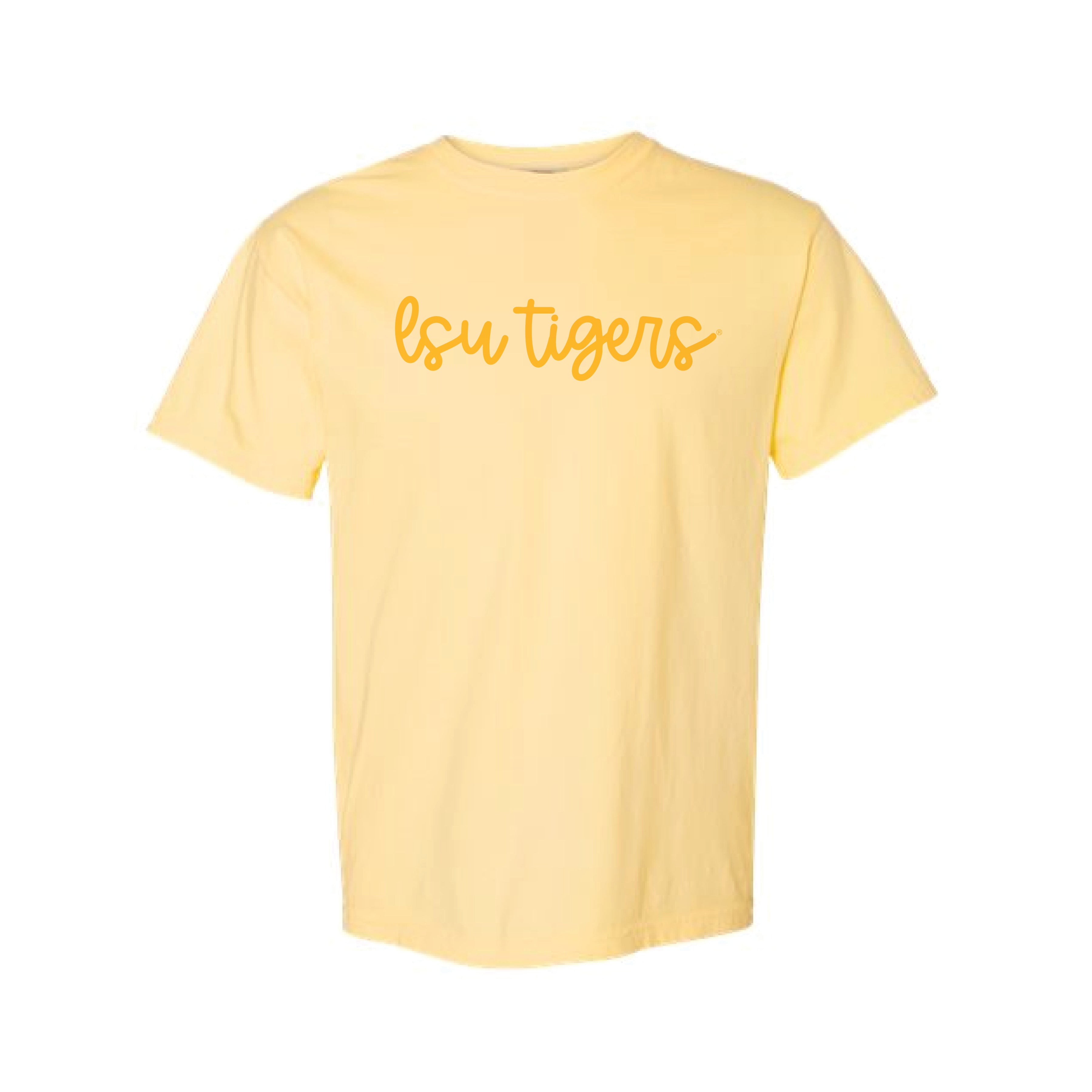 The LSU Tigers Cursive | Butter Tee – Scarlet & Gold
