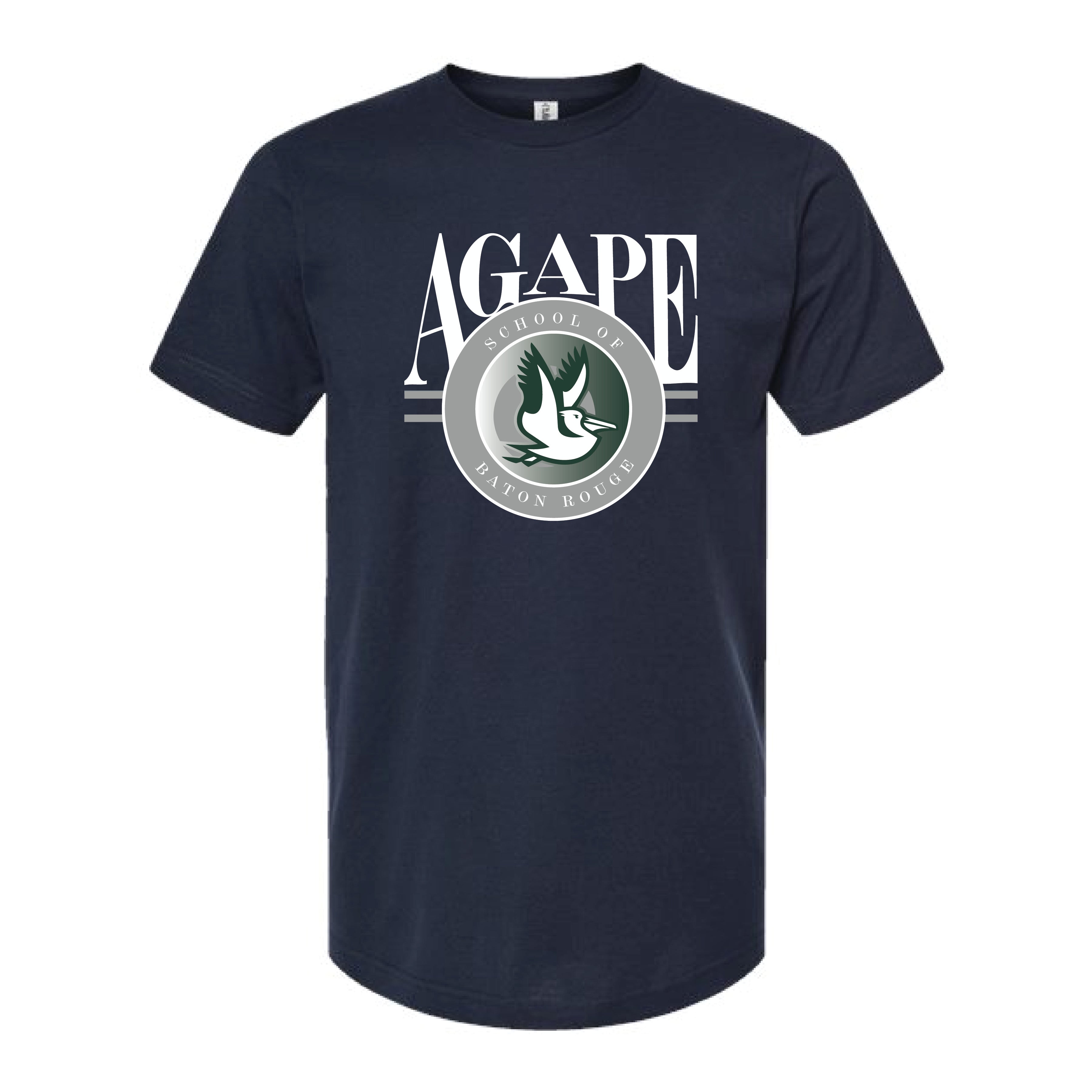 The Large Agape Logo | Adult Navy Tee – Scarlet & Gold