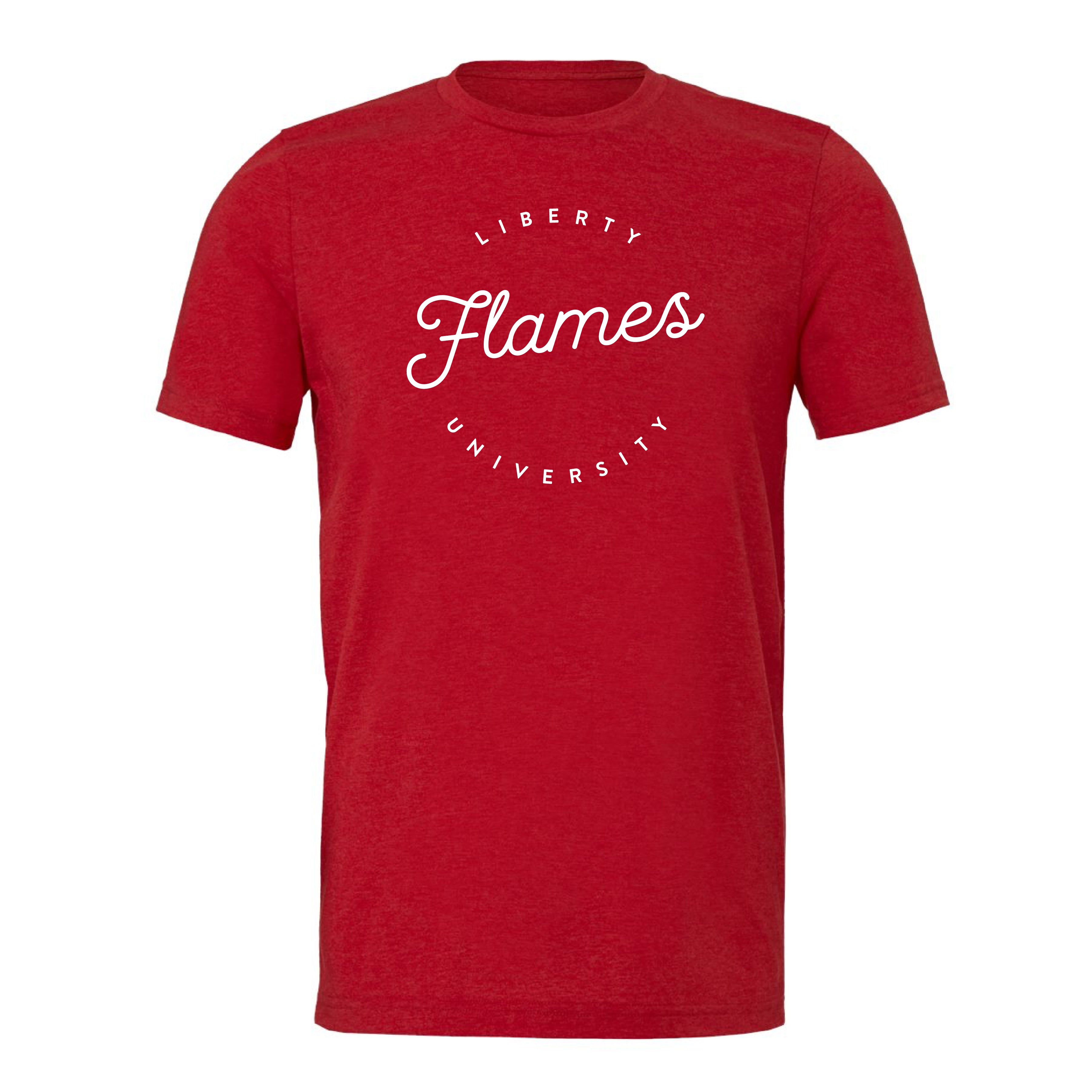 The Liberty University Flames Script | Heather Red Tee – Scarlet & Gold