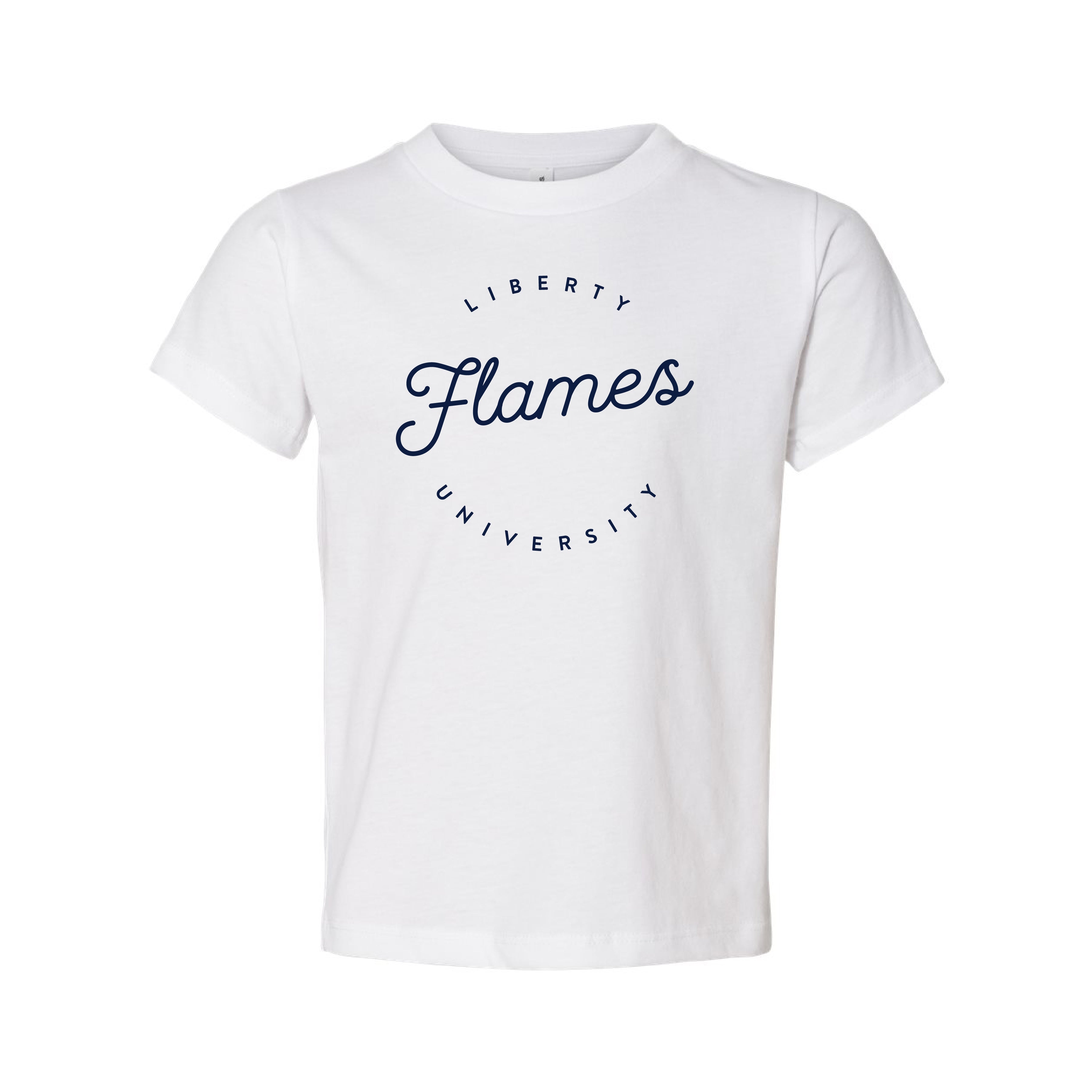 The Liberty University Flames Script | Toddler White Tee – Scarlet & Gold
