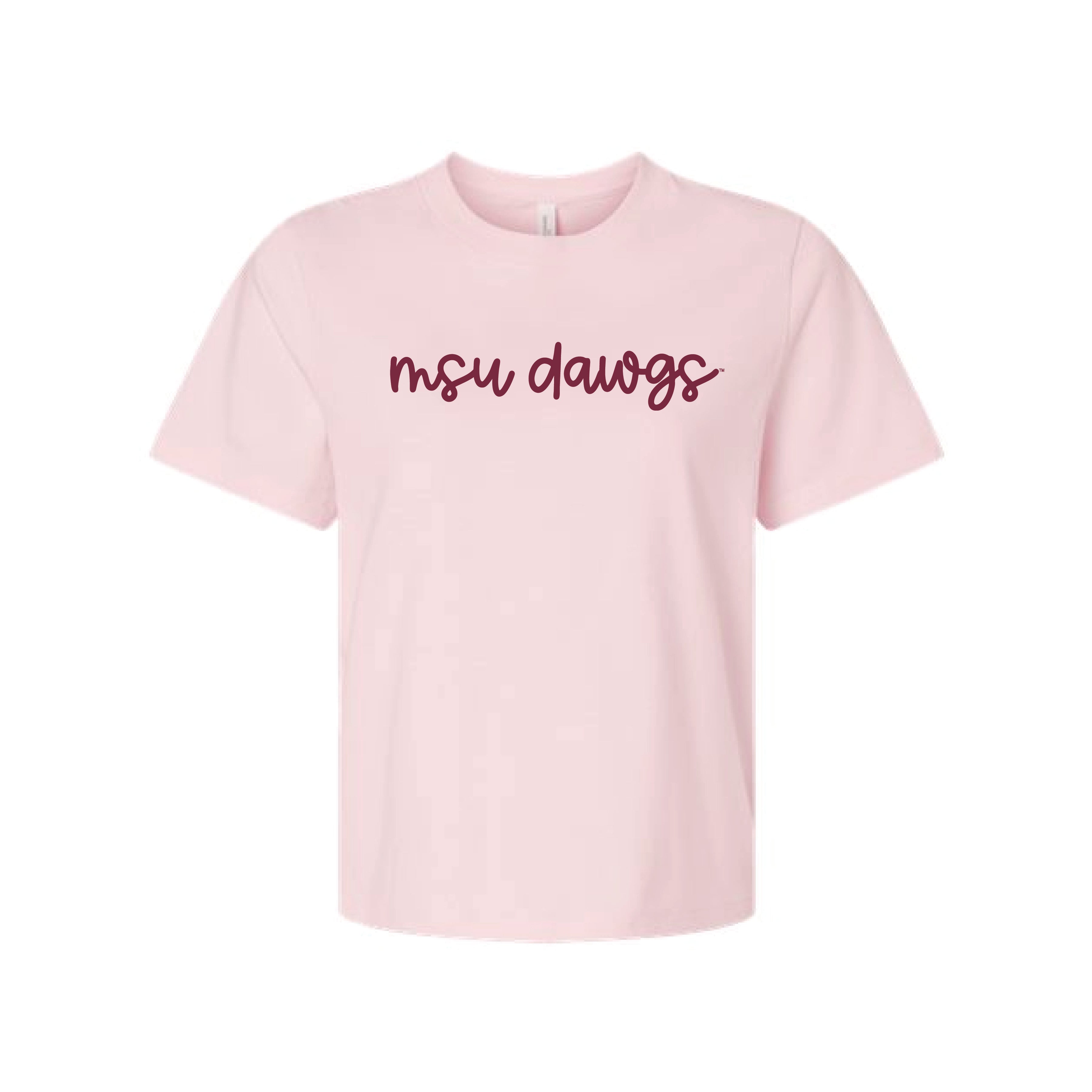 The MSU Dawgs Cursive | Soft Pink Tee – Scarlet & Gold