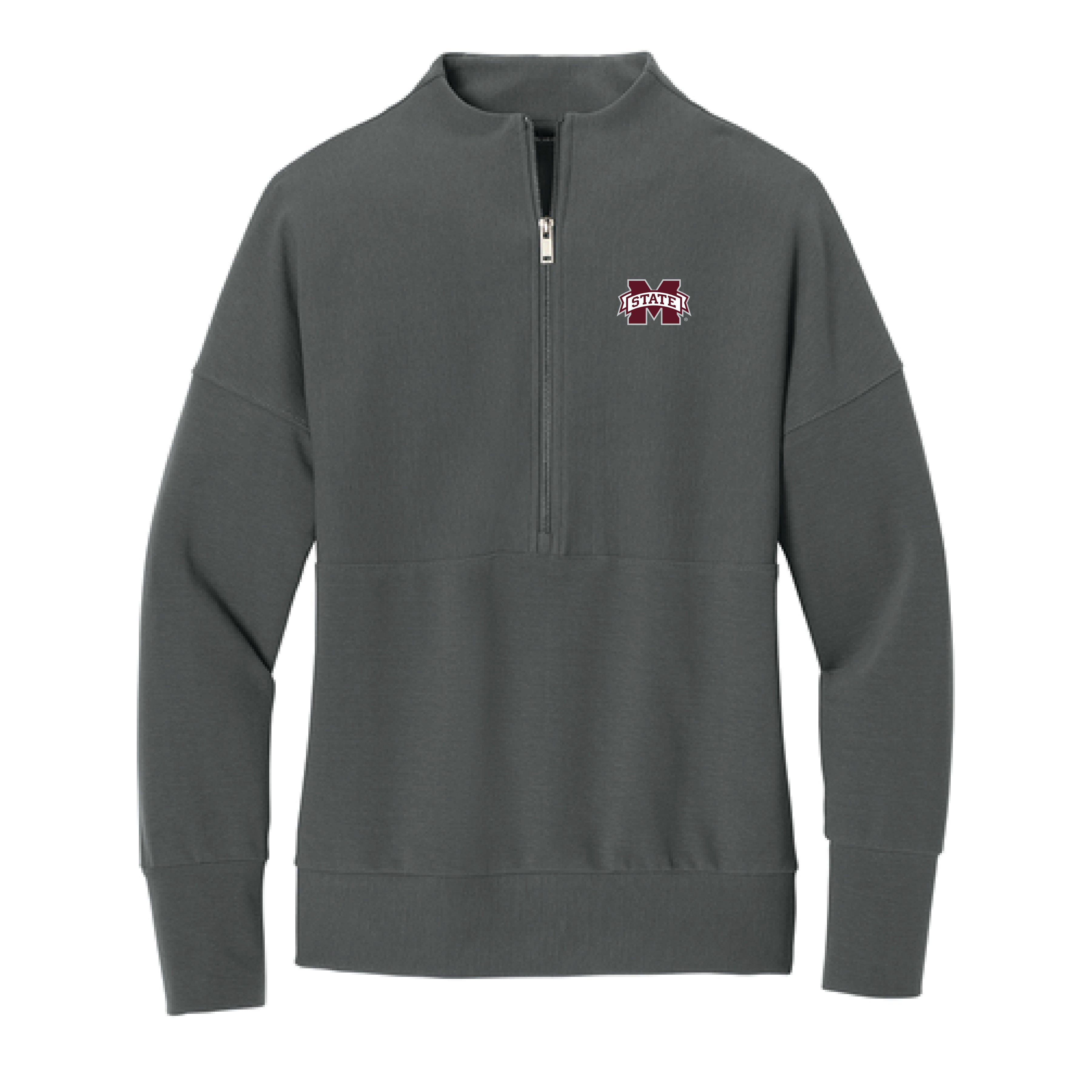 The M State Logo | Storm Grey 1/2 Zip – Scarlet & Gold