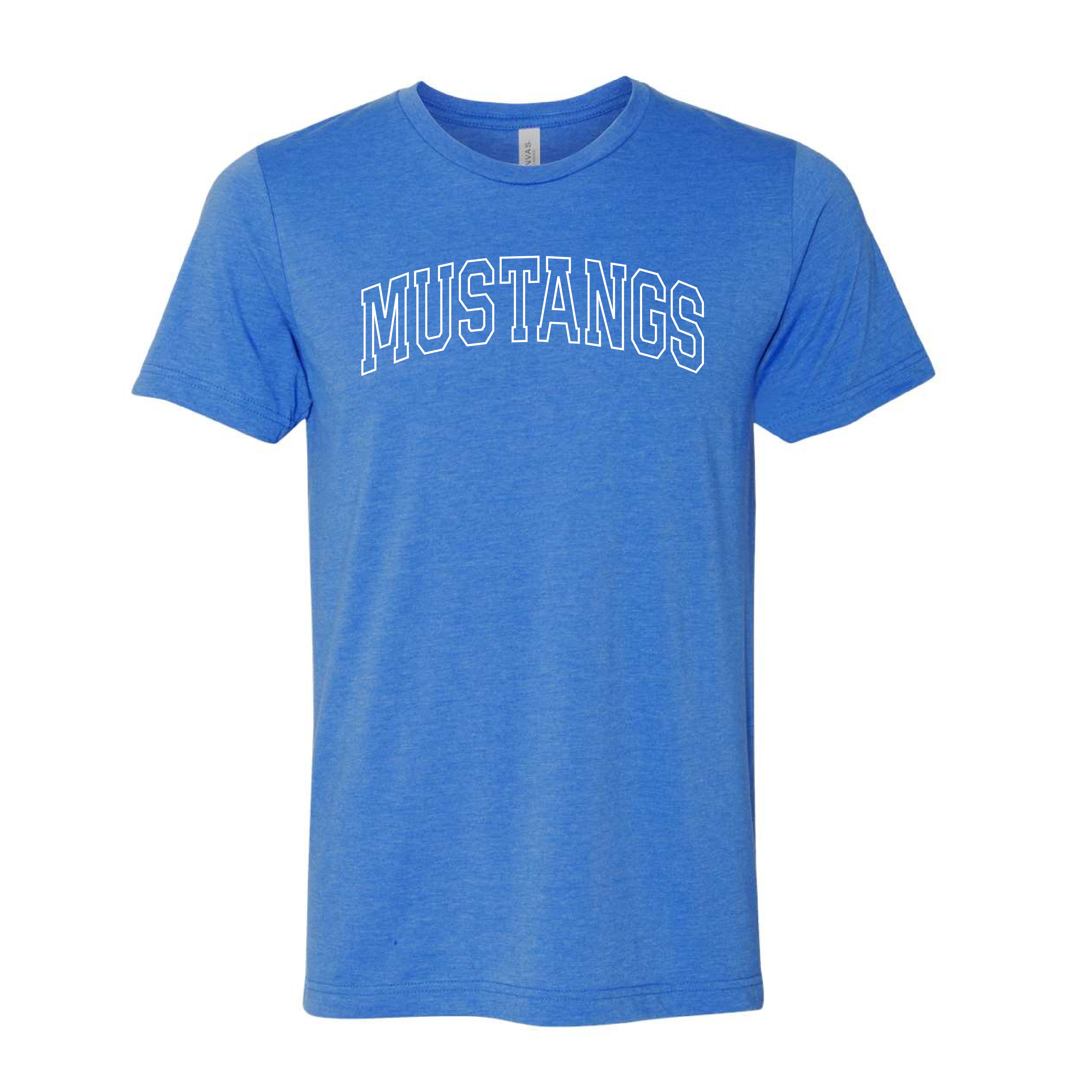 The Mustangs Arch Outline | Heather True Royal Tee – Scarlet & Gold
