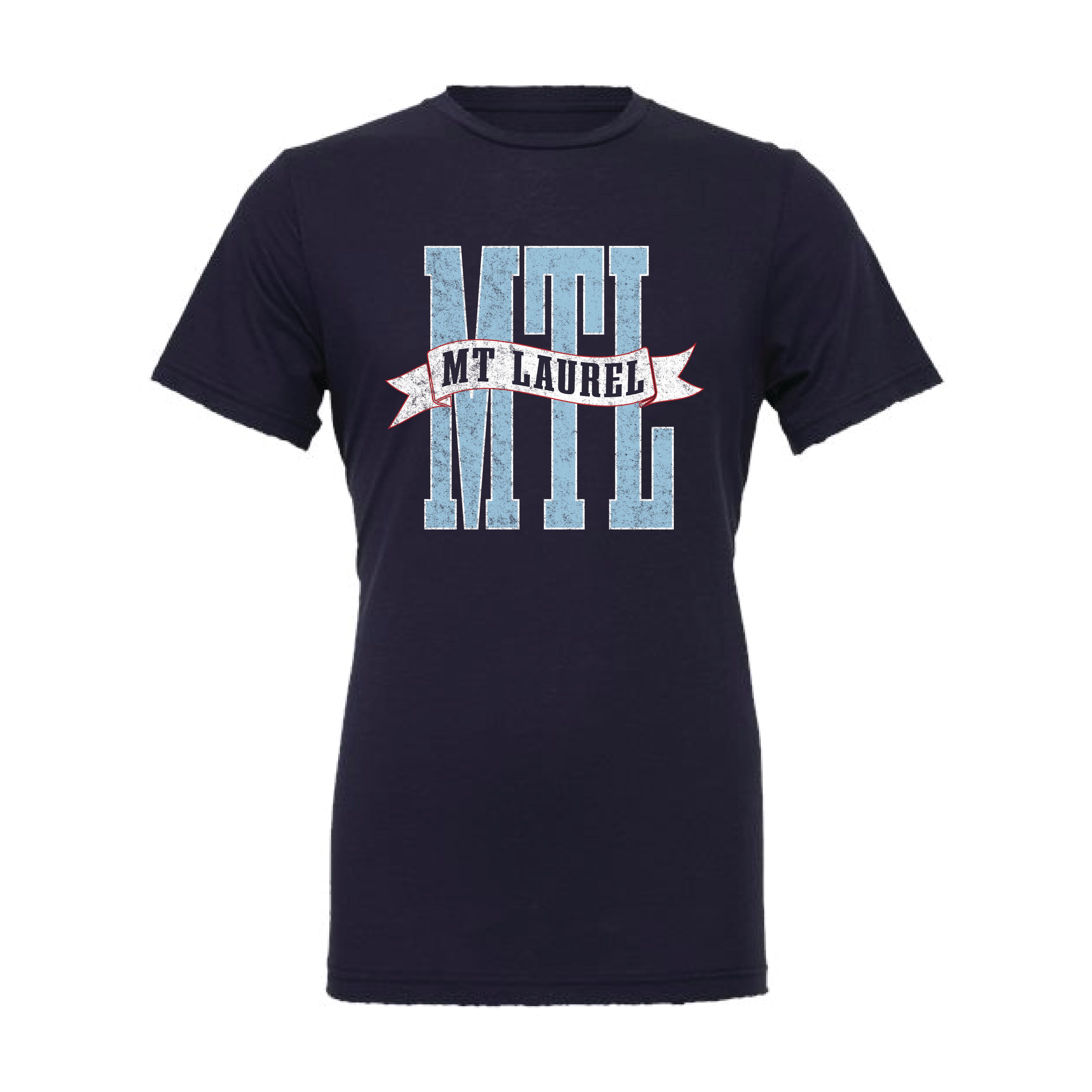 The Mt. Laurel Banner | Adult Navy Tee – Scarlet & Gold