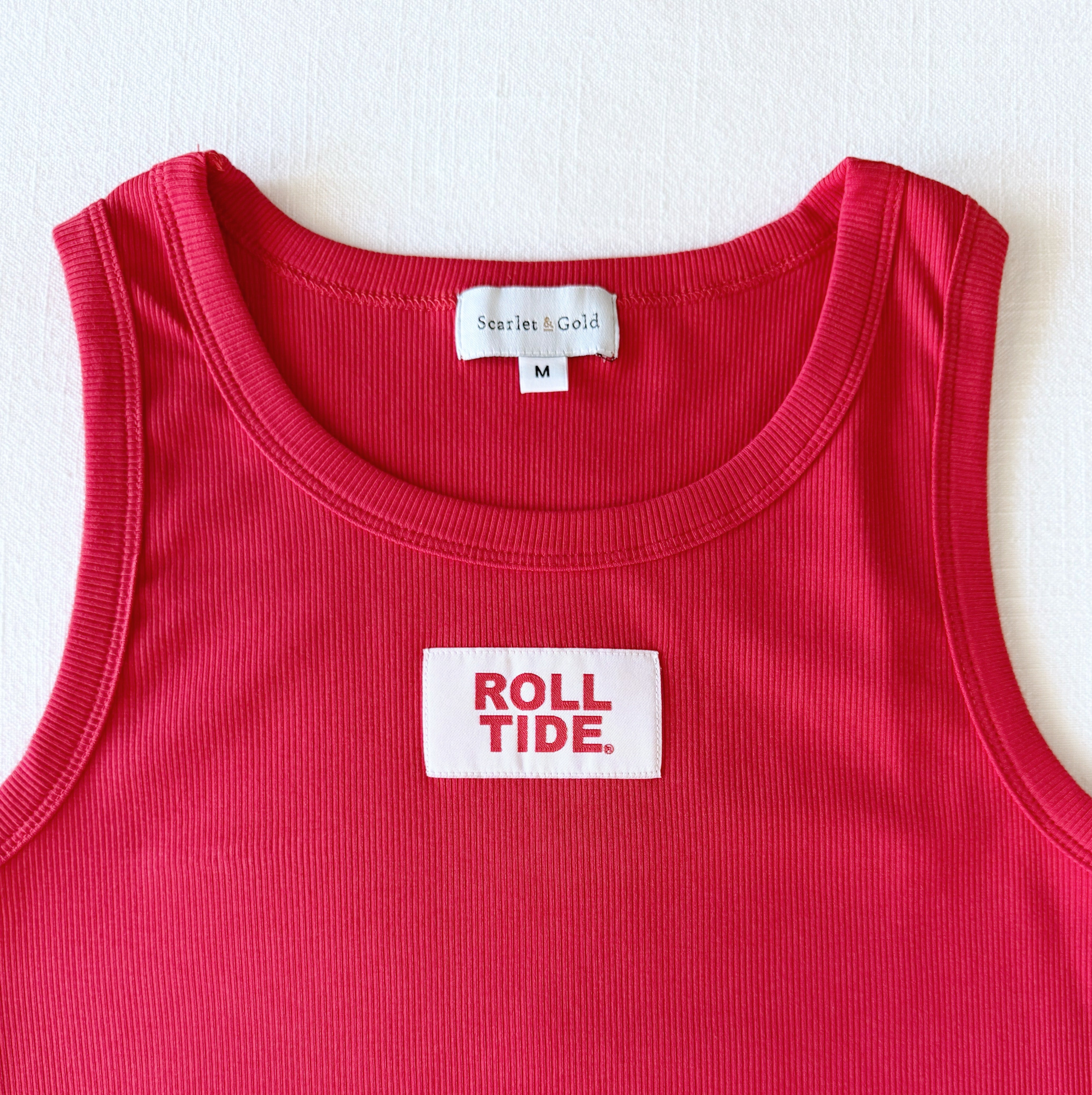 The Alli Ribbed Tank Roll Tide Woven Label | Crimson – Scarlet & Gold