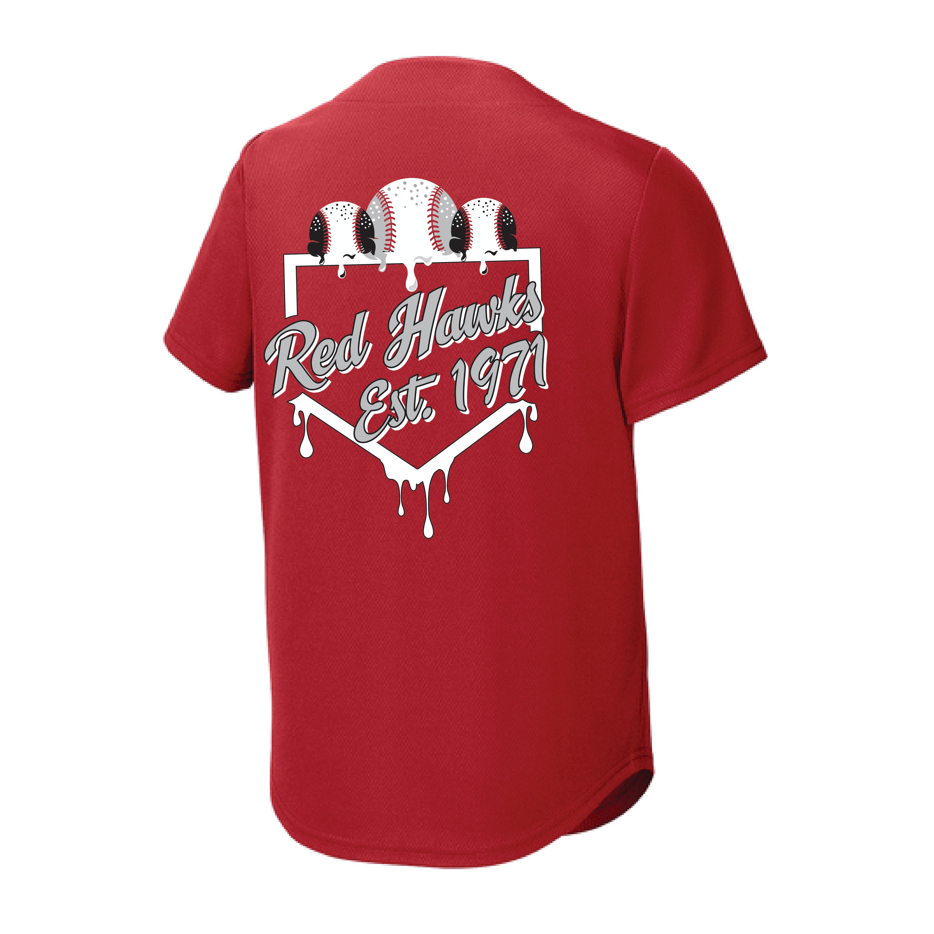 The Red Hawks Baseball | Youth True Red Full-Button Jersey – Scarlet & Gold