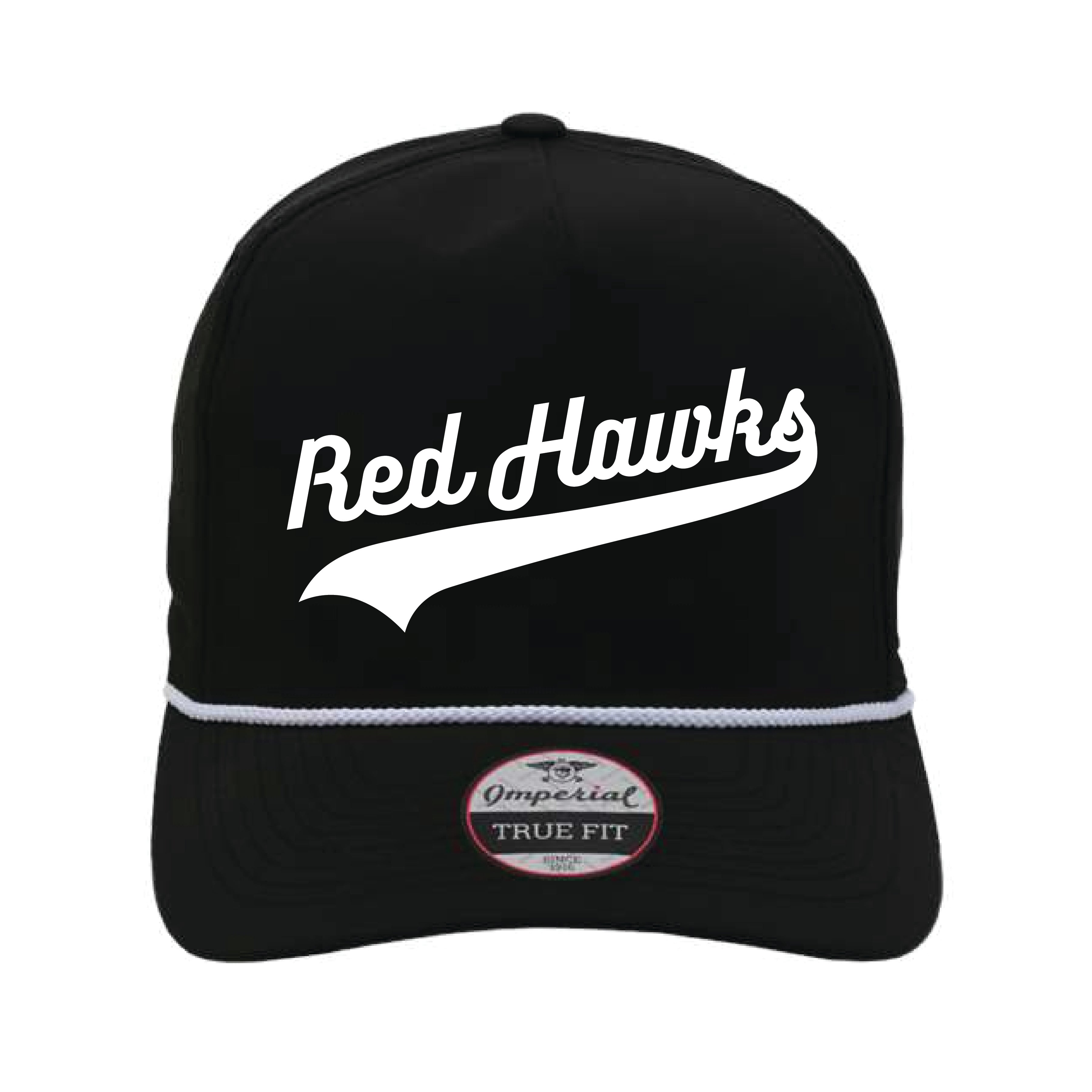 The Red Hawks Swoosh | Embroidered Black/ White Imperial Cap – Scarlet ...