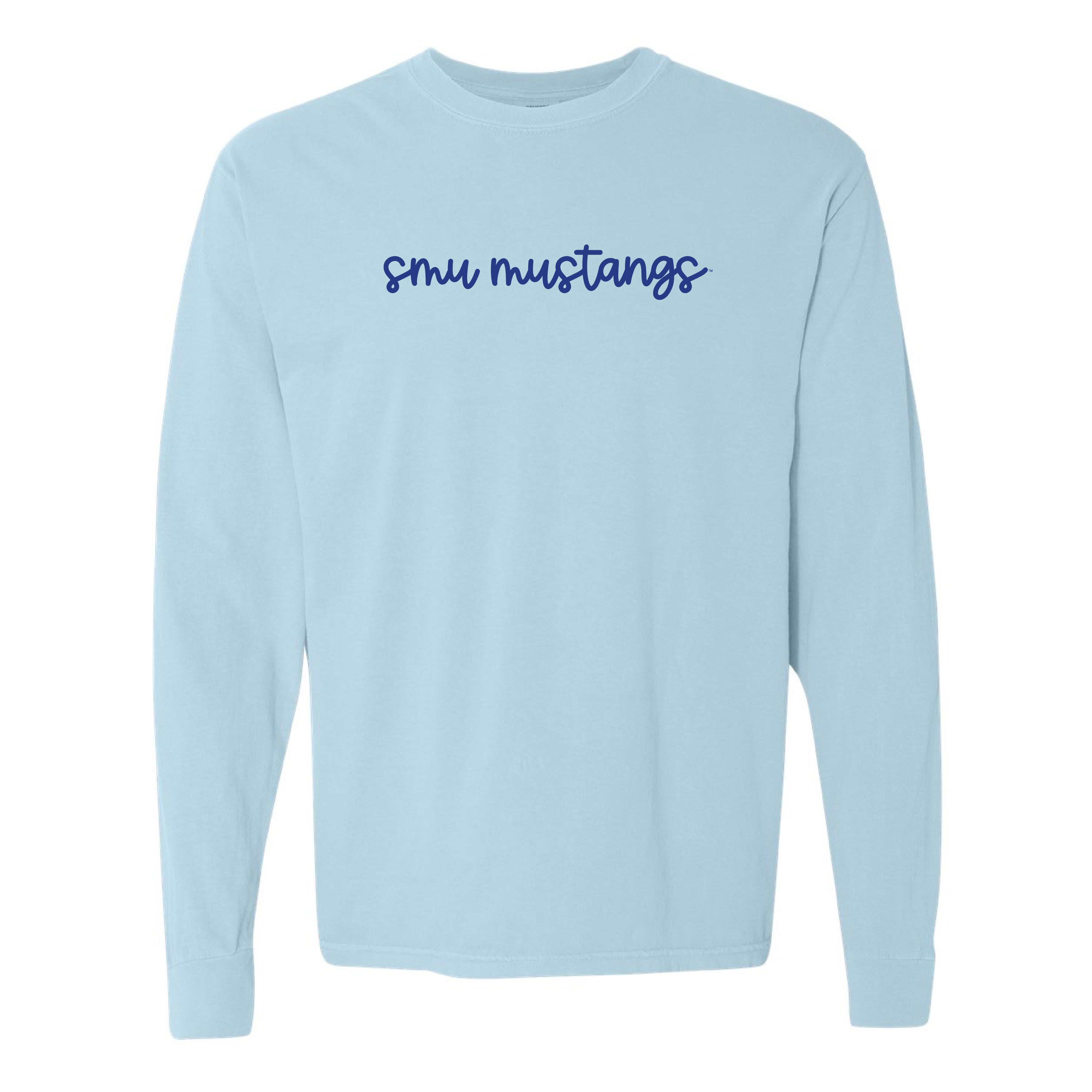 The SMU Mustangs Cursive | Chambray Long Sleeve – Scarlet & Gold