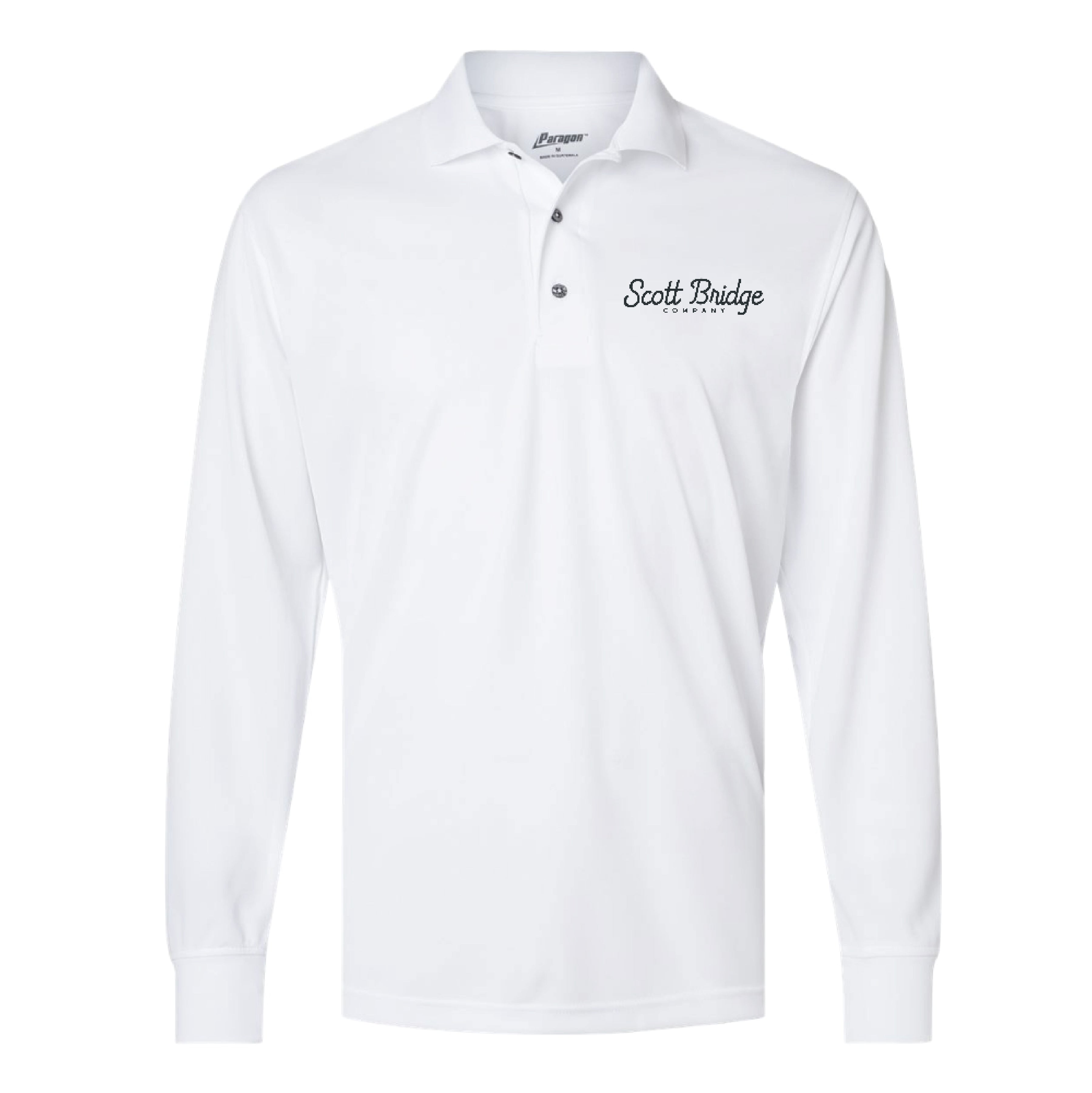 The Scott Bridge | Embroidered White Long Sleeve Polo – Scarlet & Gold