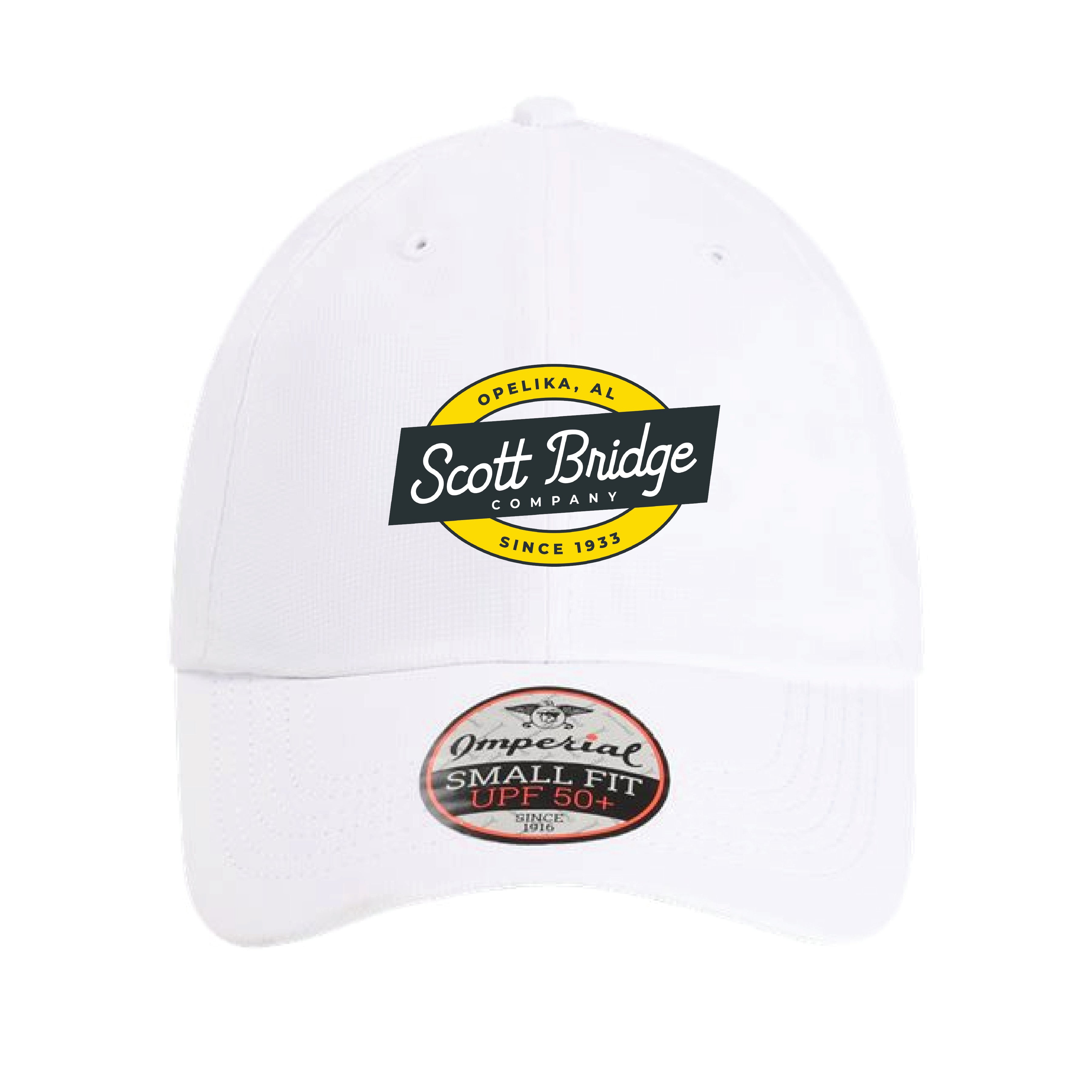 The Scott Bridge | Embroidered Adult White Performance Cap – Scarlet & Gold