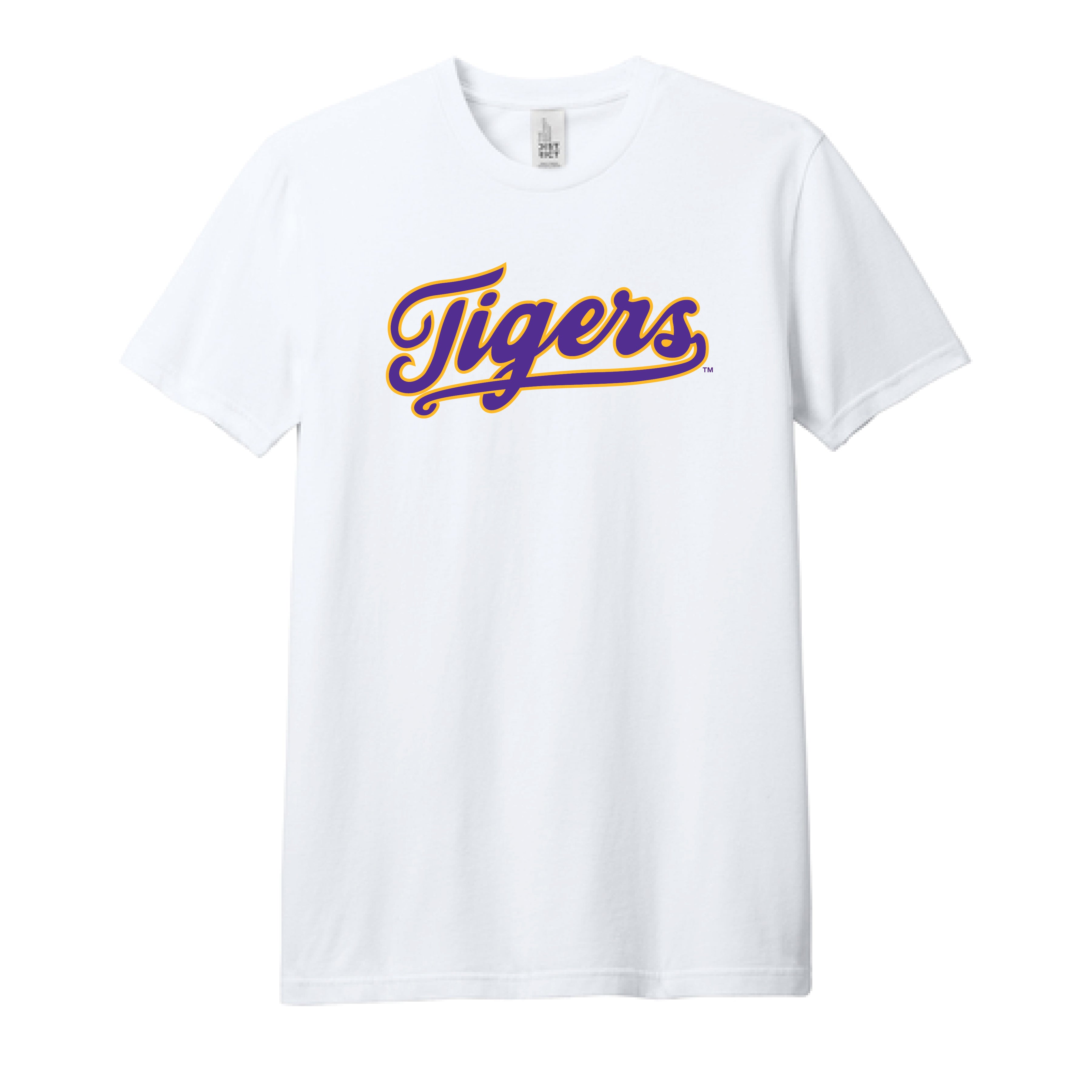 The Tigers Script Logo | White Tee – Scarlet & Gold