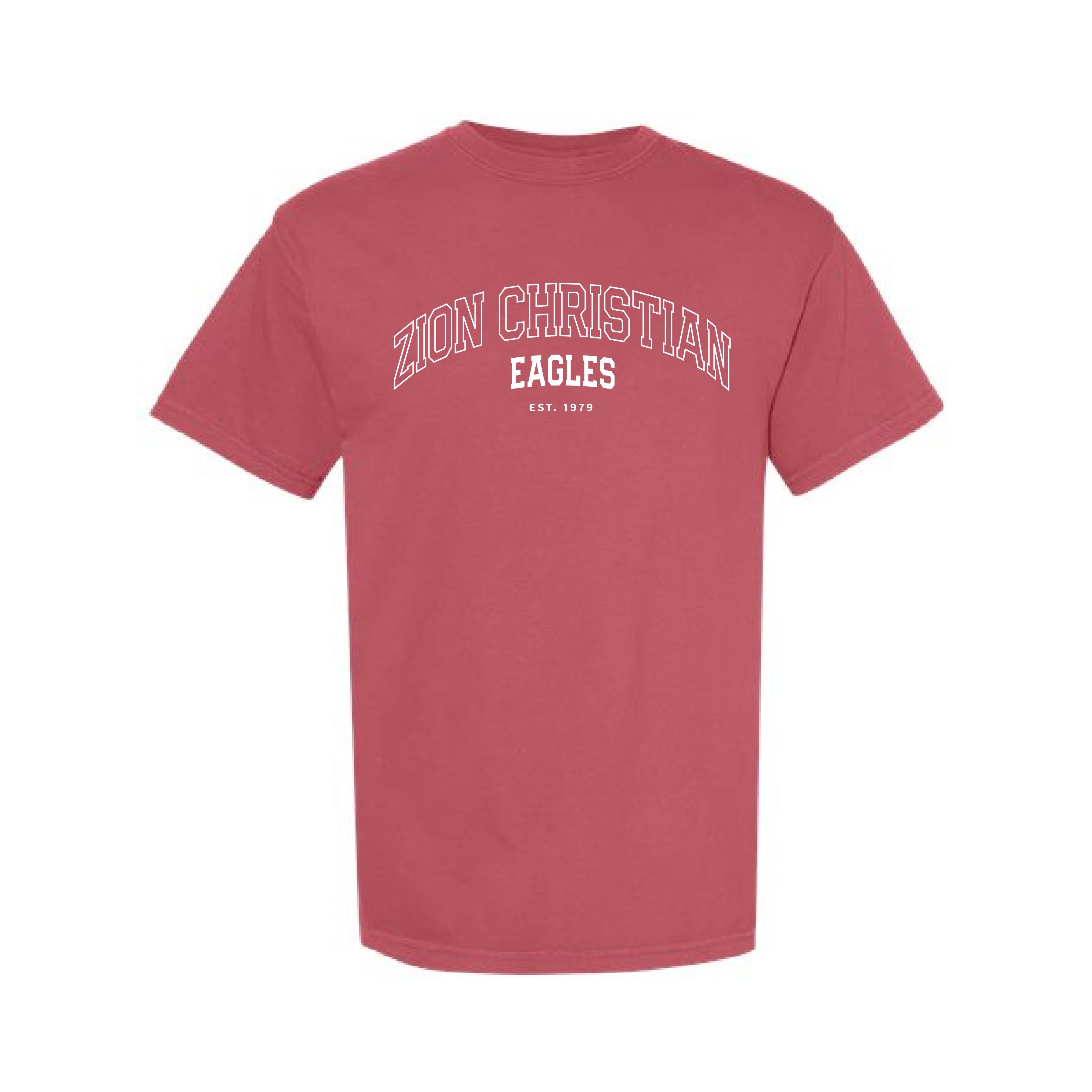The Zion Christian Outline Arch | Adult Crimson Tee – Scarlet & Gold