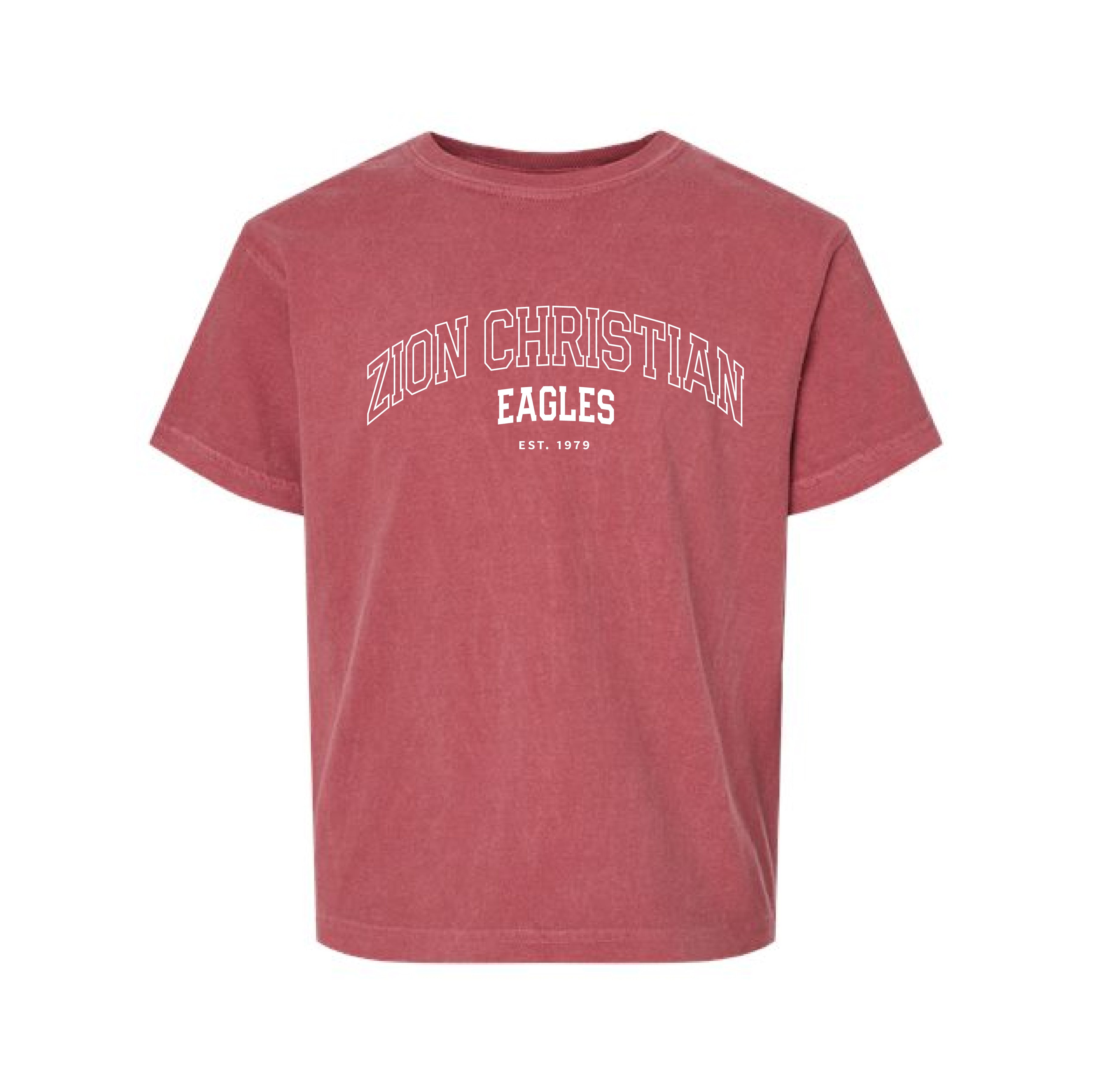 The Zion Christian Outline Arch | Youth Crimson Tee – Scarlet & Gold